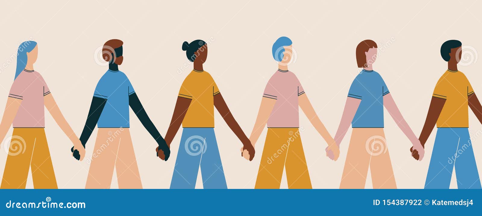 Men and Women Holding Hands. People Standing in Row Together. Concept ...