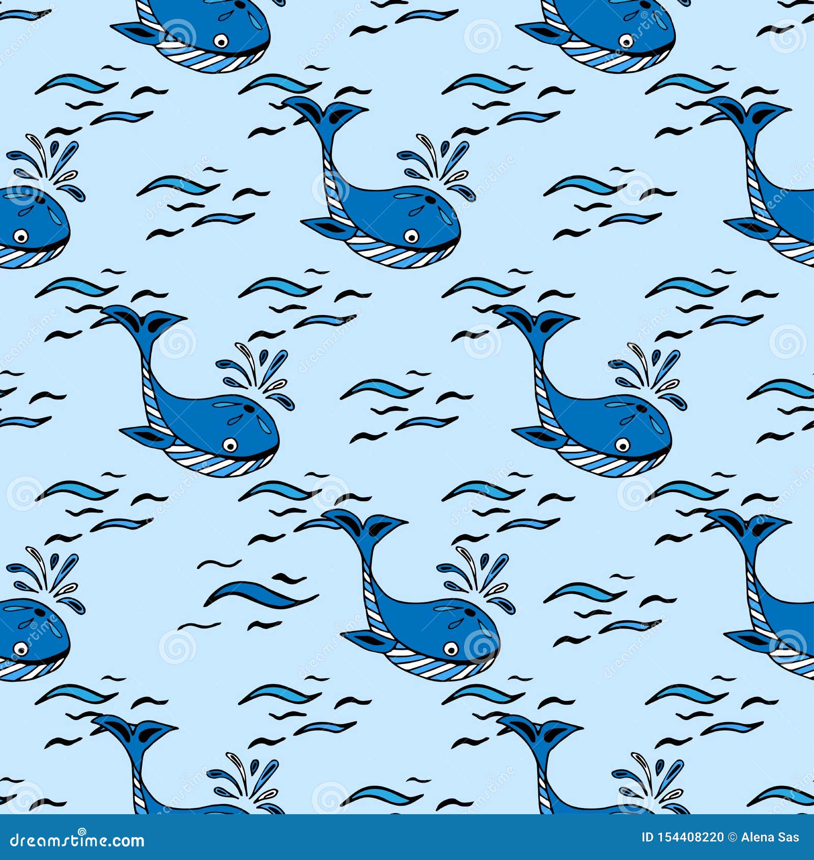 Seamless Pattern with Cute Blue Whales. Stock Vector - Illustration of ...