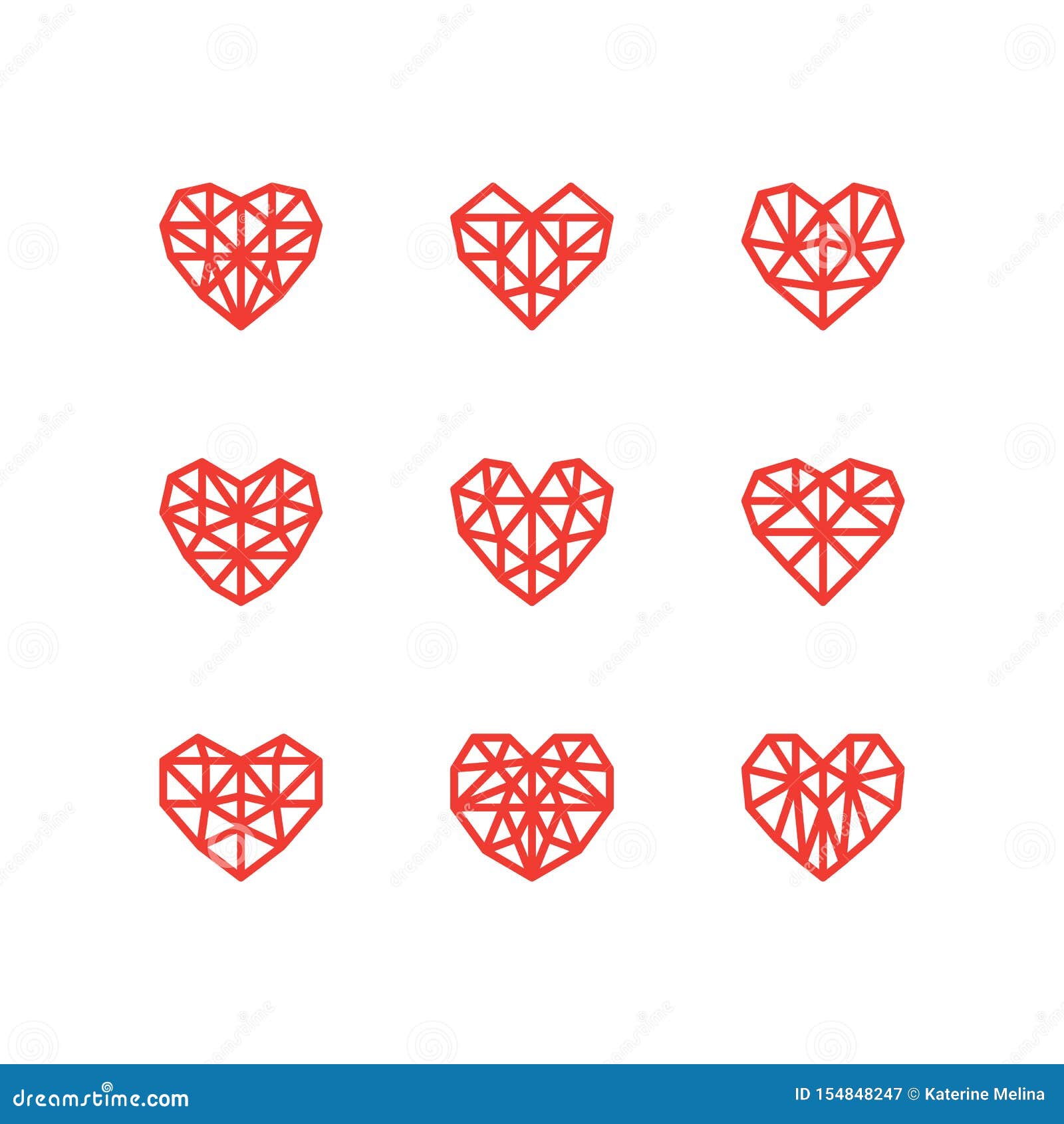 Geometric Heart Shapes Collection. Set of Heart Logos in Vector Stock ...