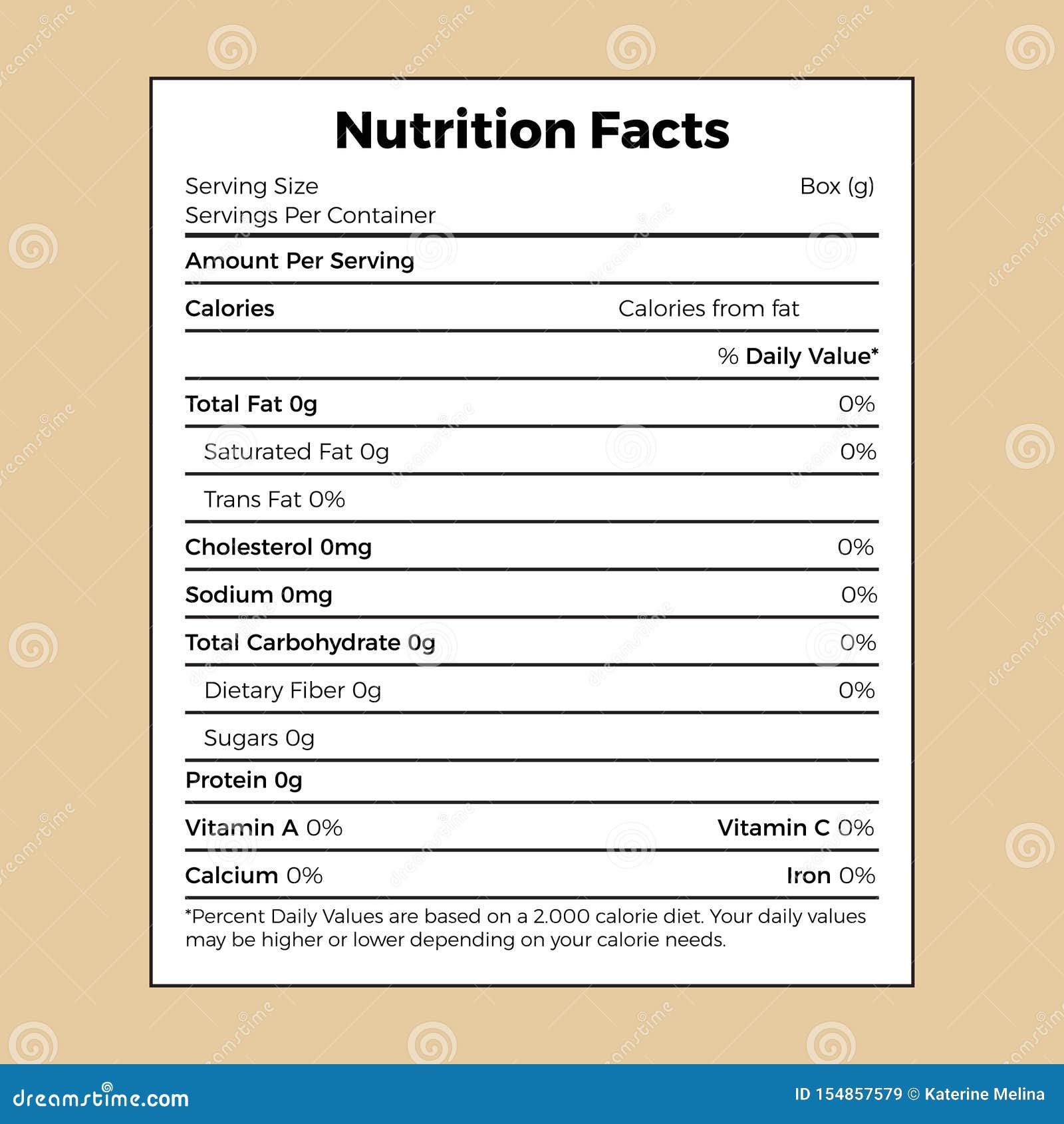 Nutrition Facts Information Label for Box Stock Vector - Illustration ...