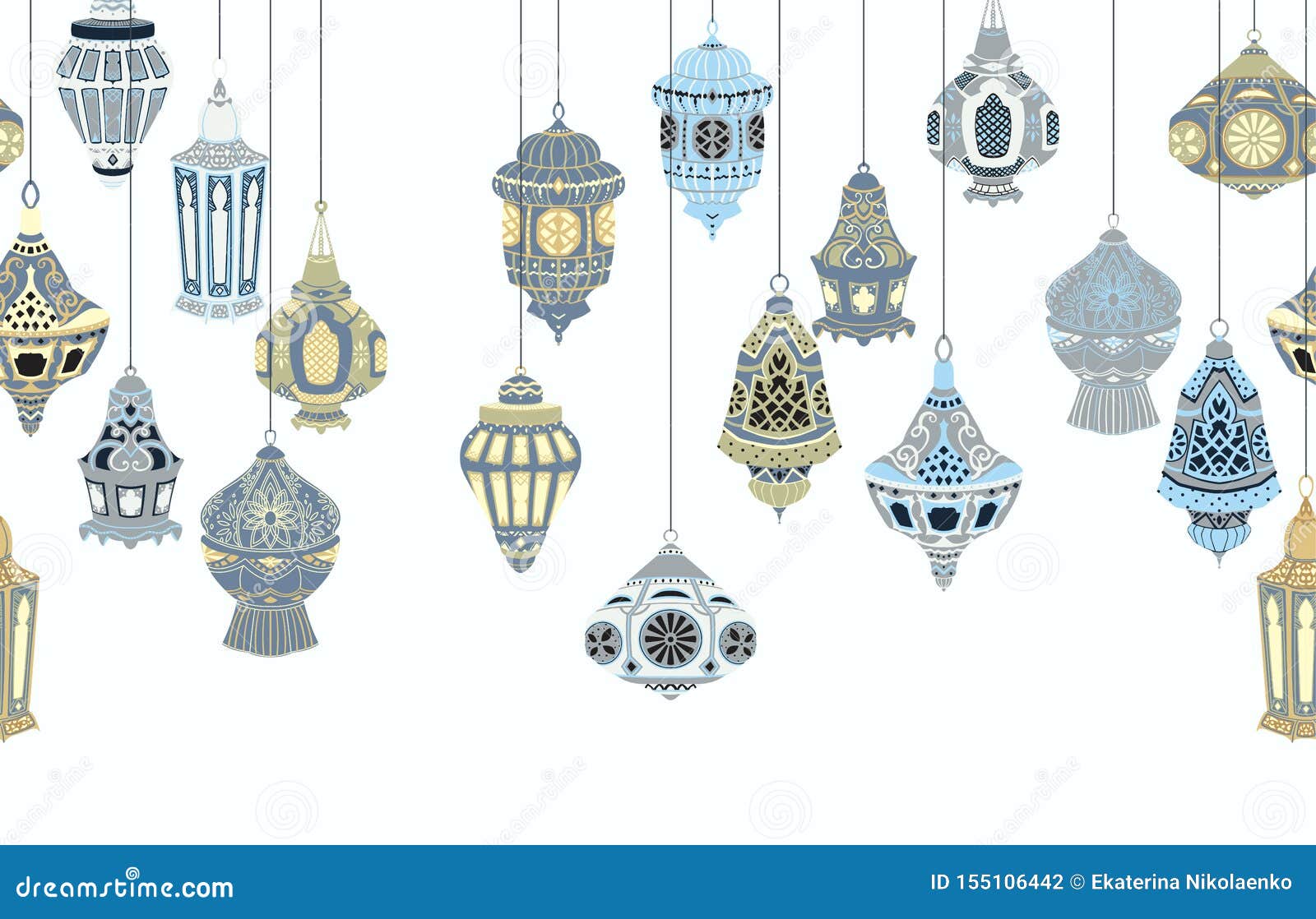 Seamless Border With Hanging Arabic Lanterns. Collection Of Traditional ...