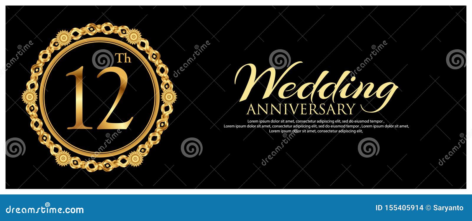Twelve Years Anniversary Golden. Anniversary Template Design for Banner ...
