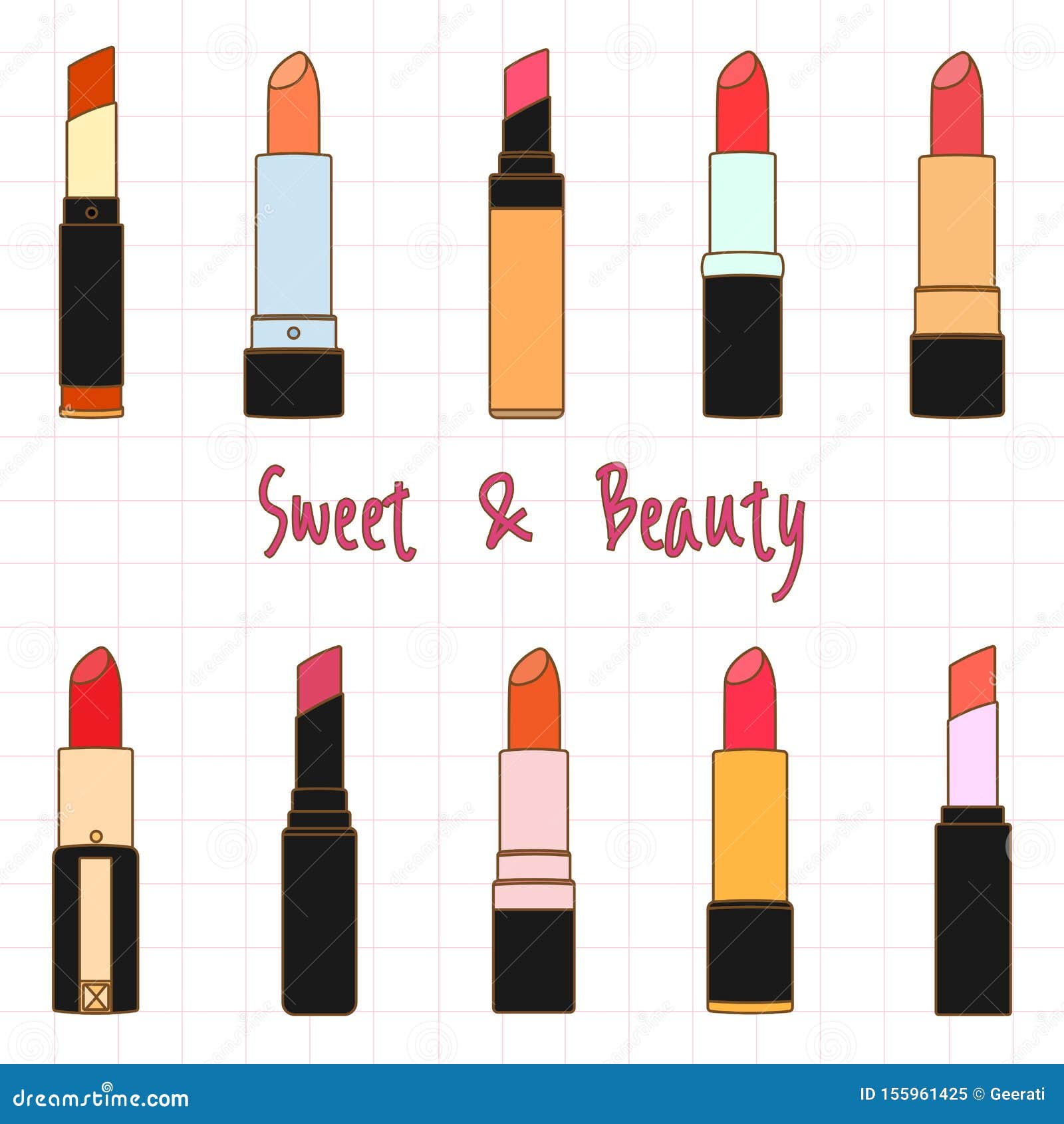 Colorful Lipstick Collection Set, Vector Illustration Doodle Cartoon ...
