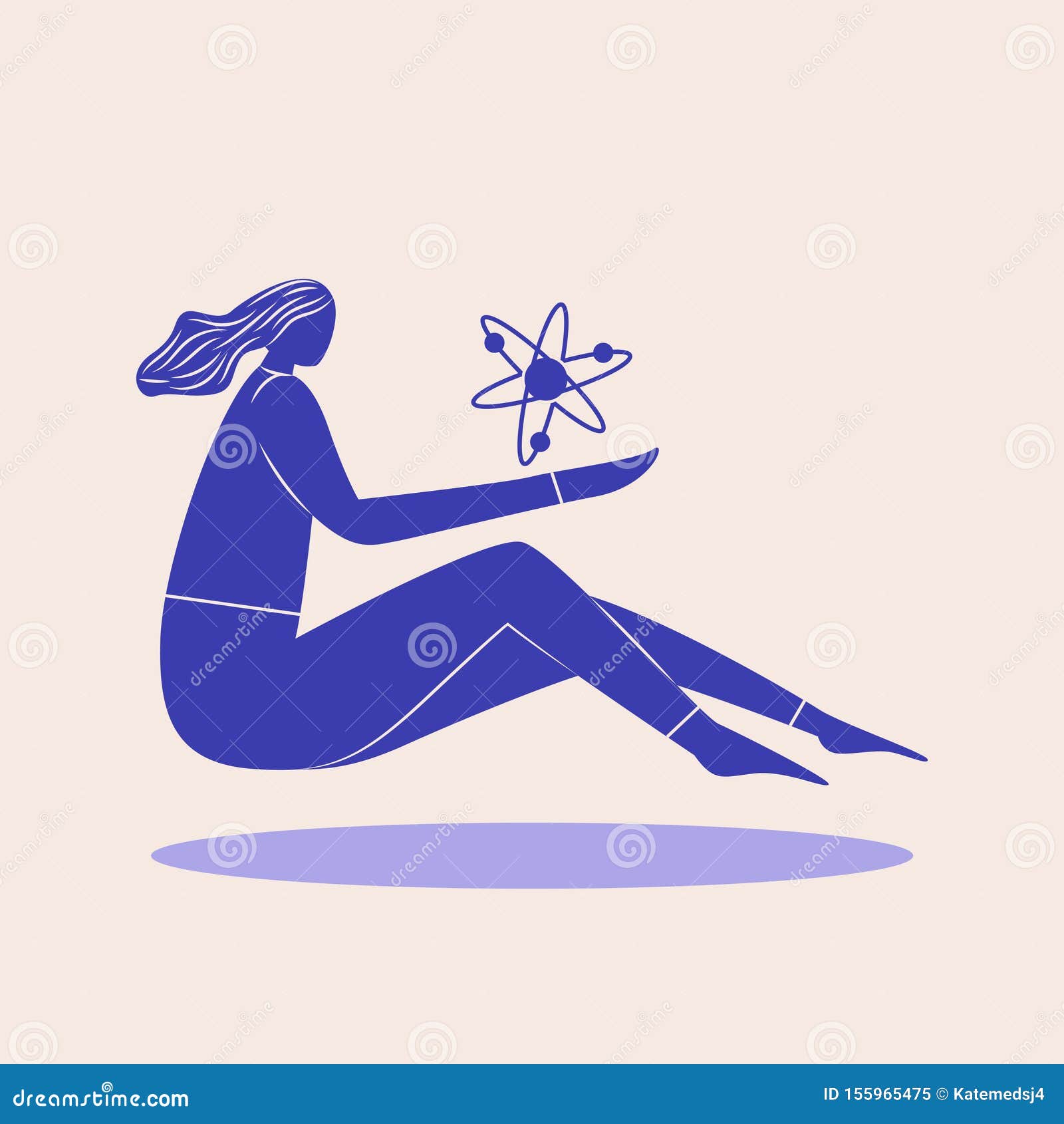 People Levitating and Holding Atom. Blue Non Proportional Flying Woman ...