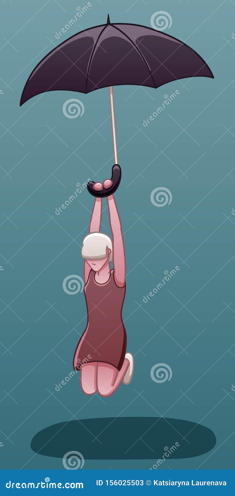 Levitating Girl with Umbrella on a Blue Background Stock Vector ...