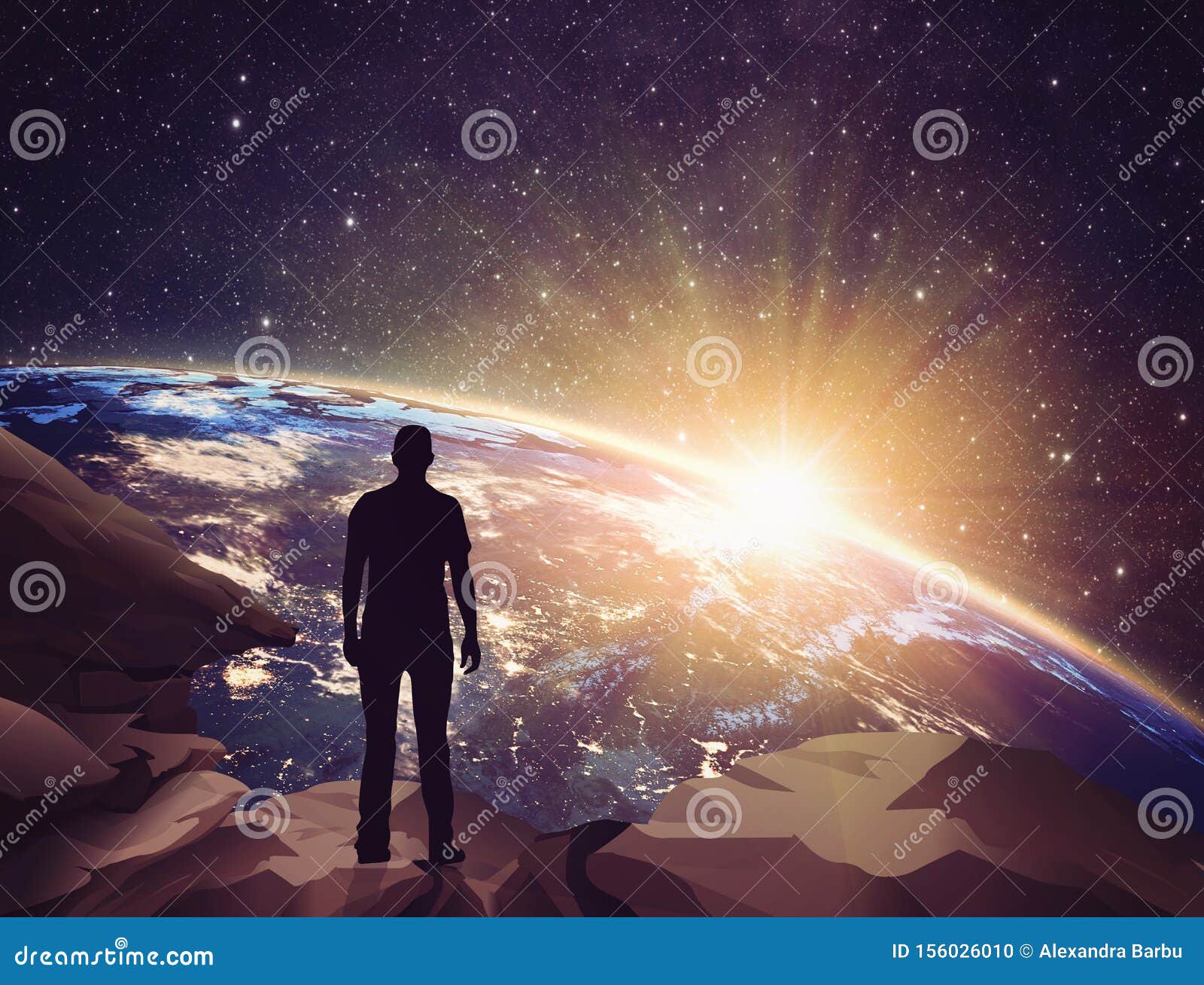 Man Looks Out at Earth from Space / Orbit Spiritual Love Healing Earth ...