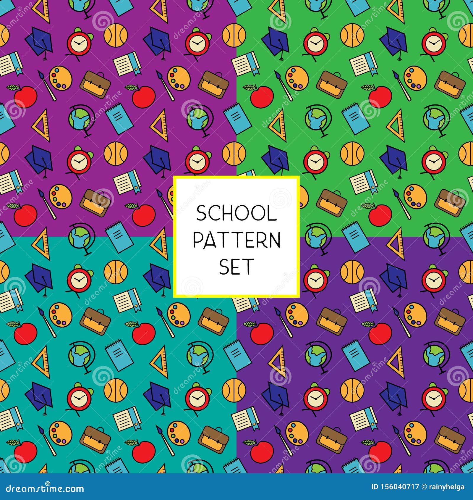 Set of Seamless Repeat Colorful School Patterns Stock Vector ...