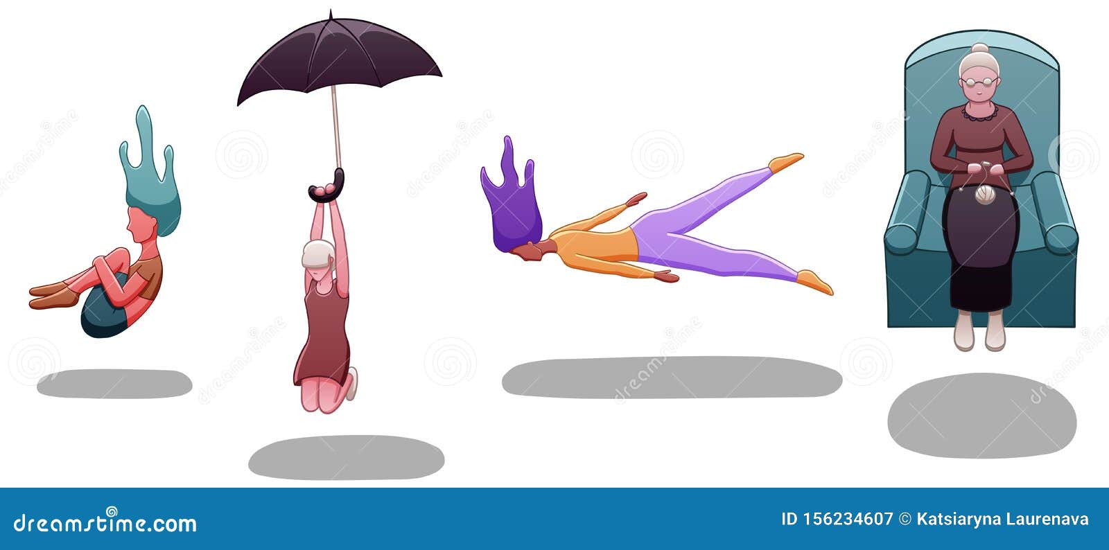 Set of Levitating Women of Different Ages Stock Vector - Illustration ...