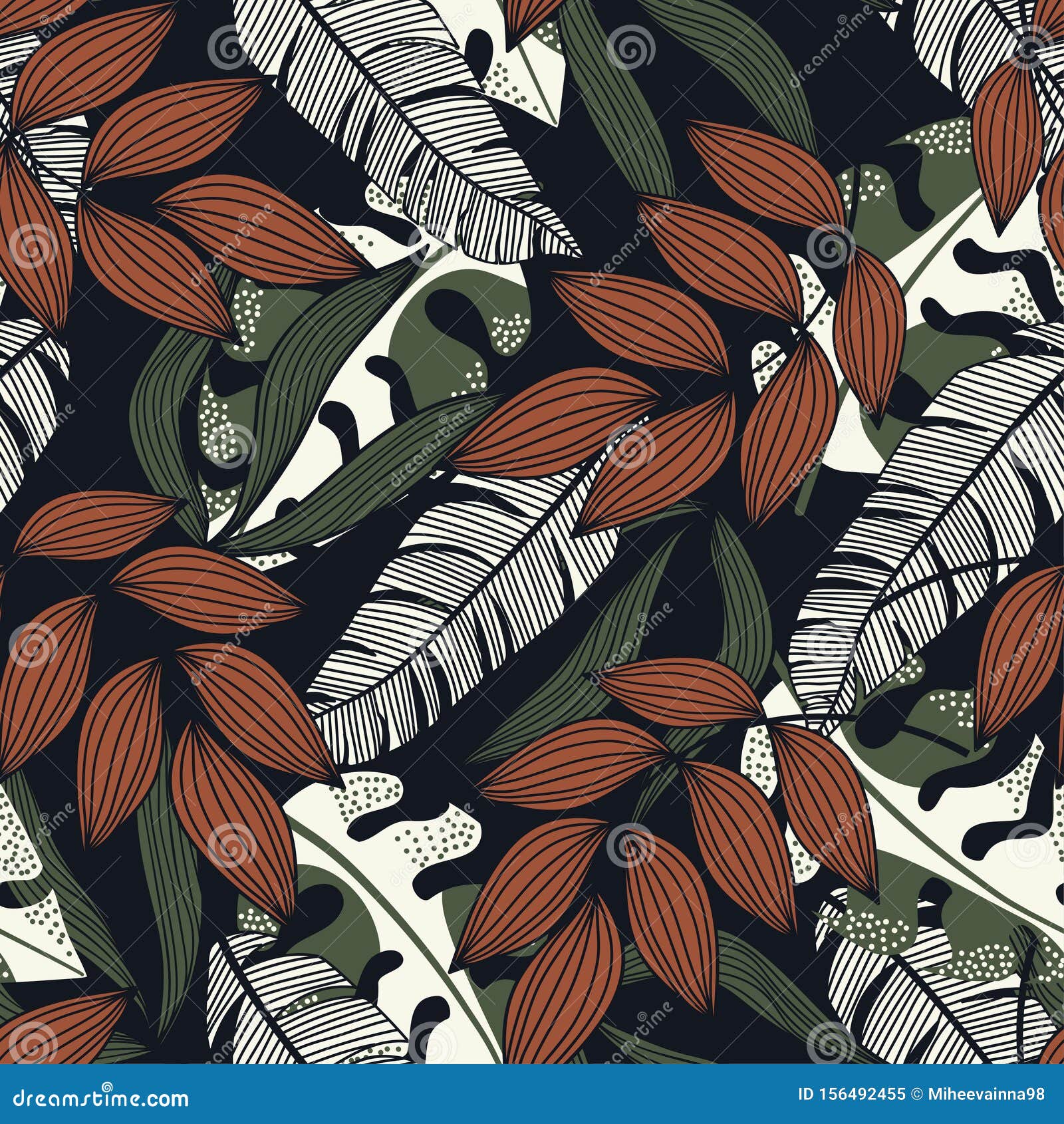 Jungle Leaf Seamless Vector Floral Pattern Background. Trendy Summer ...