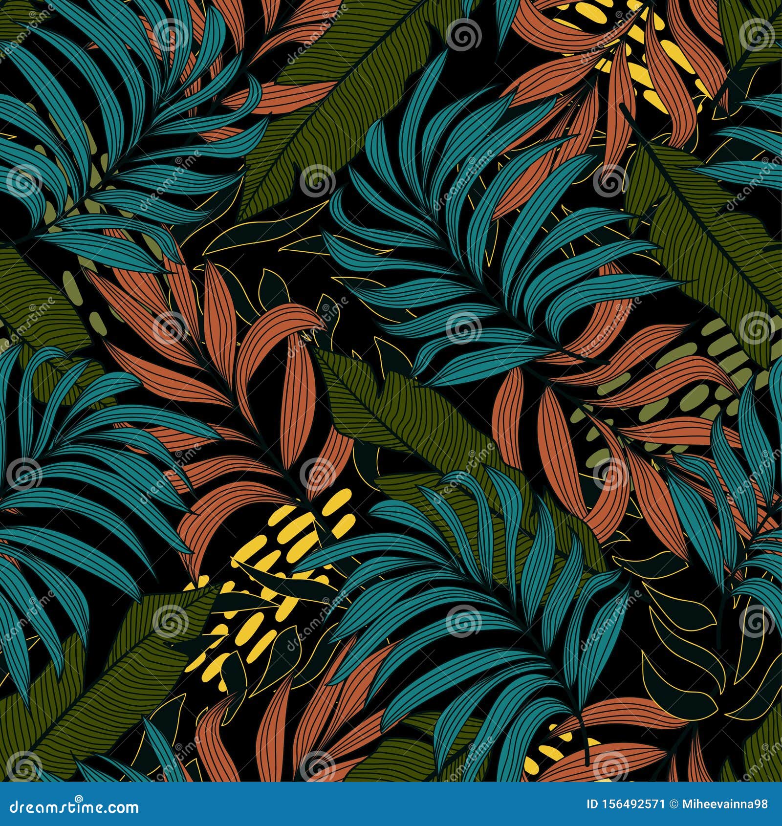 Jungle Leaf Seamless Vector Floral Pattern Background. Trendy Summer ...