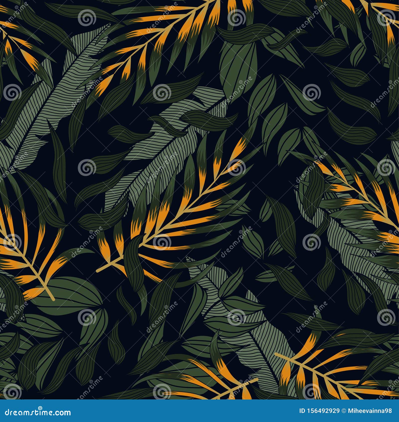 Jungle Leaf Seamless Vector Floral Pattern Background. Trendy Summer ...