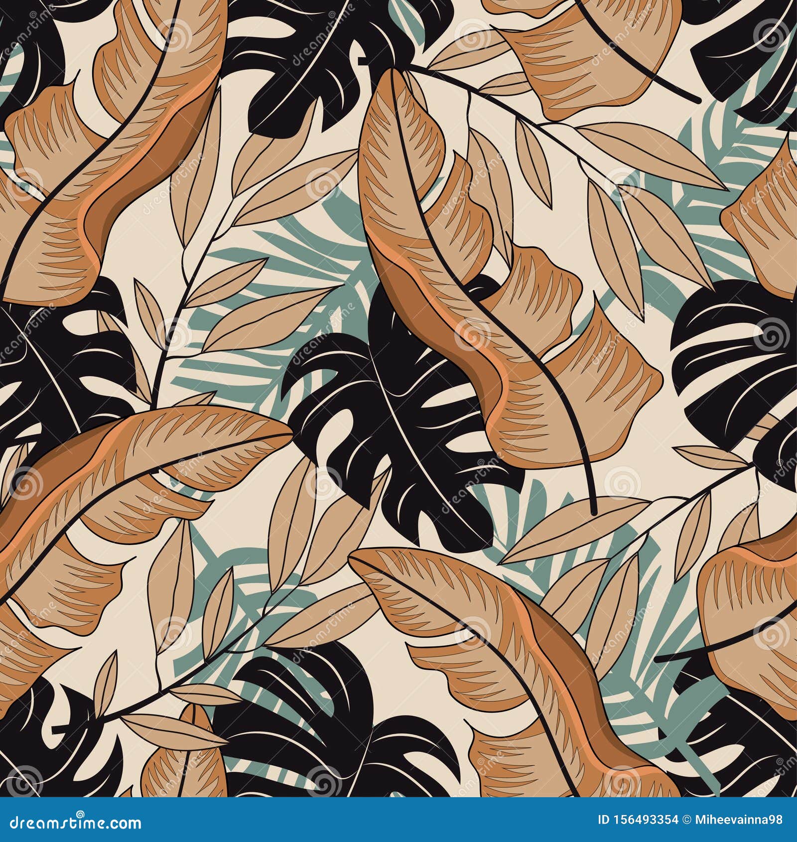 Jungle Leaf Seamless Vector Floral Pattern Background. Trendy Summer ...