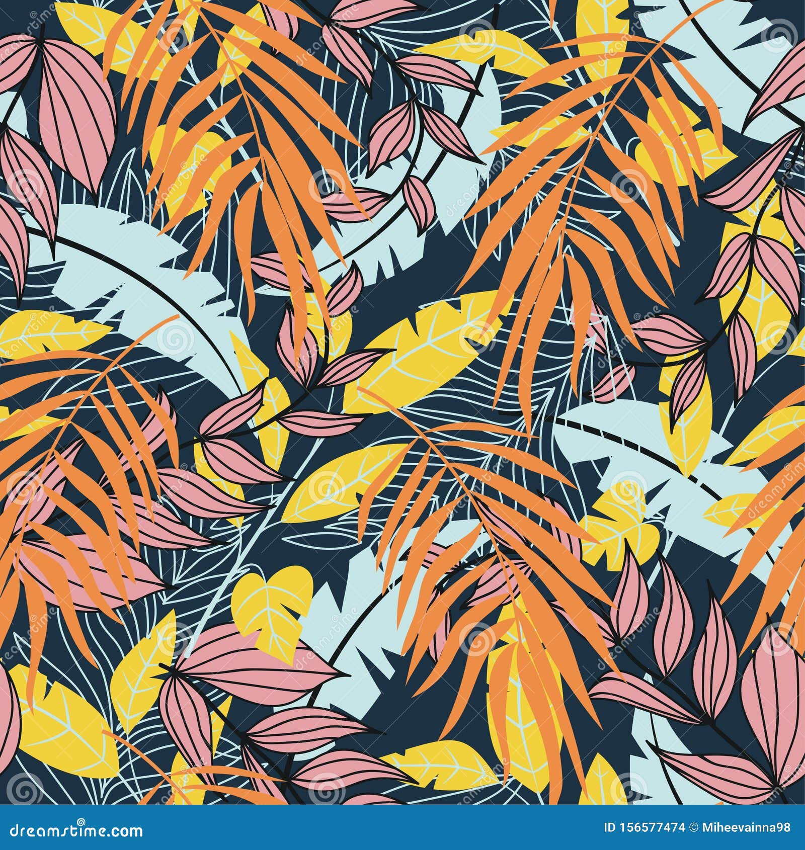 Jungle Leaf Seamless Vector Floral Pattern Background. Trendy Summer ...