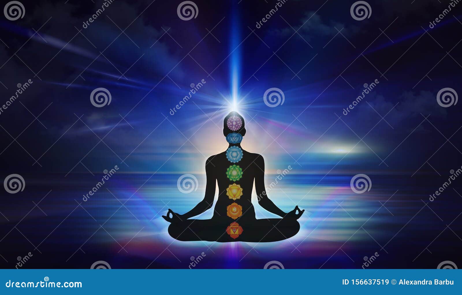 Yoga Woman Silhouette Meditating at Sunset Colorful Background Stock ...
