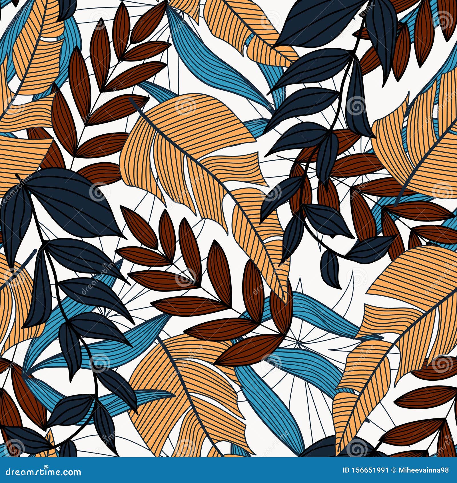 Jungle Leaf Seamless Vector Floral Pattern Background. Trendy Summer ...