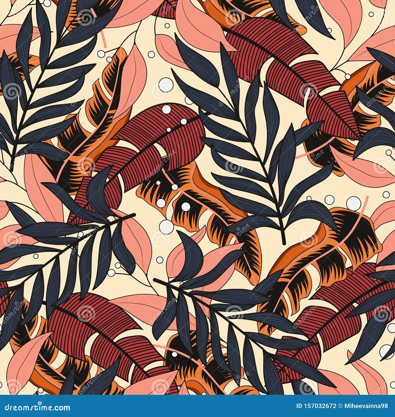 Jungle Leaf Seamless Vector Floral Pattern Background. Trendy Summer ...