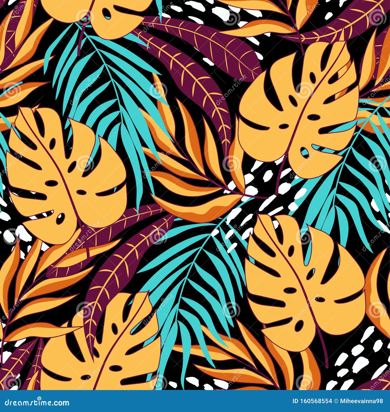 Abstract Colorful Hawaiian Seamless Pattern with Tropical Plants and ...