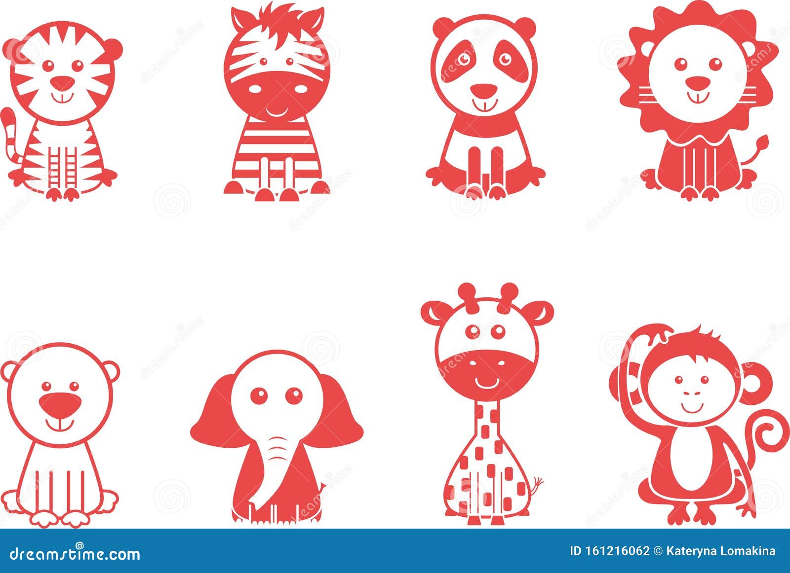 Animal stencil red art set stock vector. Illustration of elephant ...