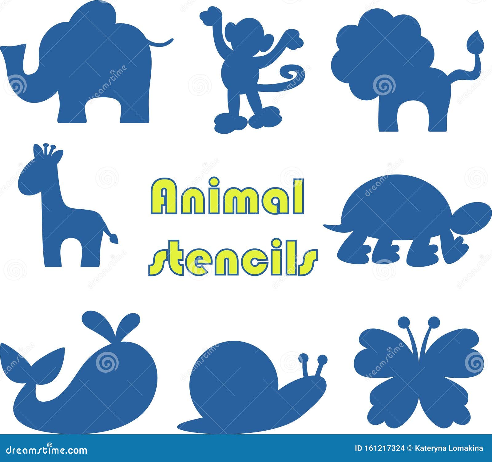 Blue Animal Stencil Art Set Stock Vector - Illustration of abstract ...