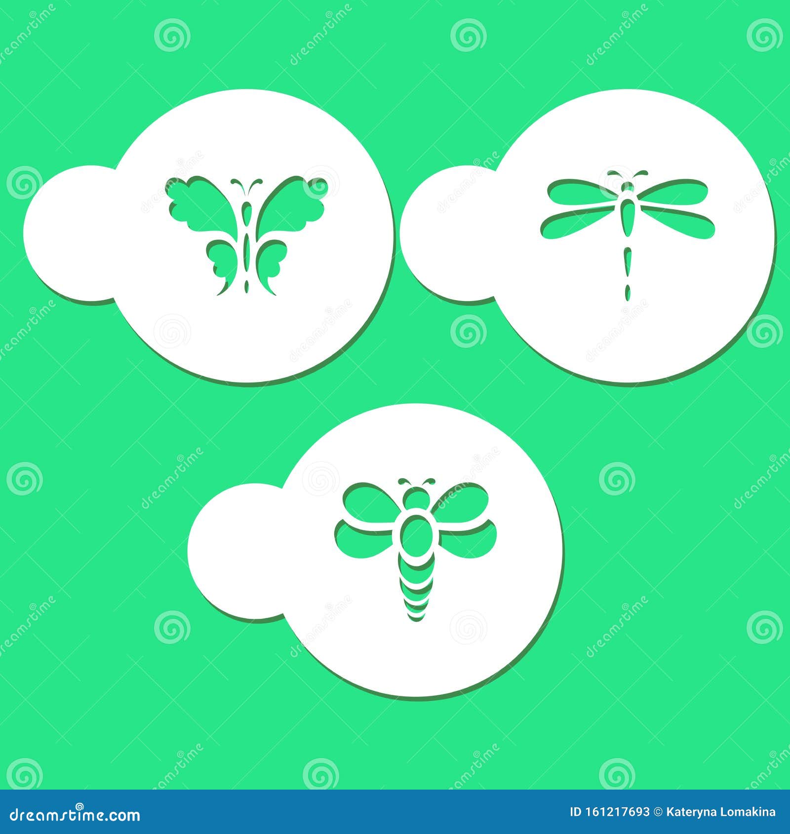 Insect Green Stencil Art Set Stock Illustration - Illustration of ...