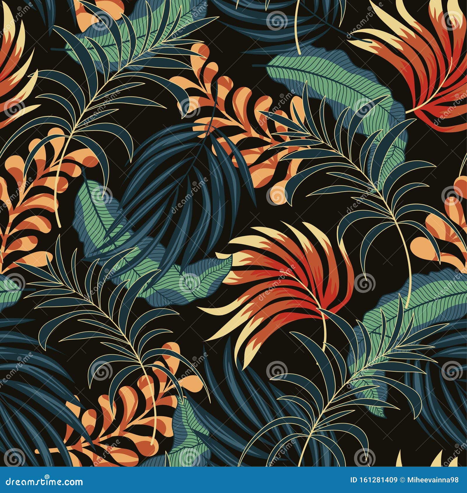 Abstract Colorful Hawaiian Seamless Pattern with Tropical Plants and ...