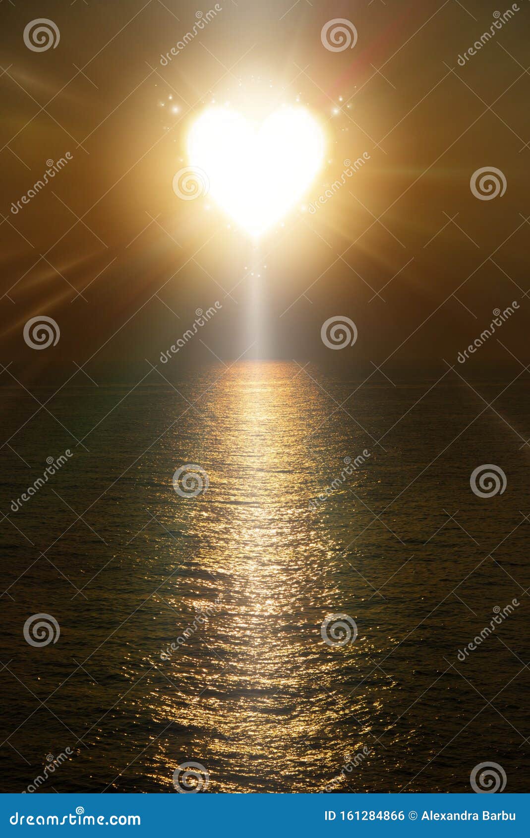 Heart Shape Sun, Water Mirror, Sunset Nature Landscape Stock Photo ...