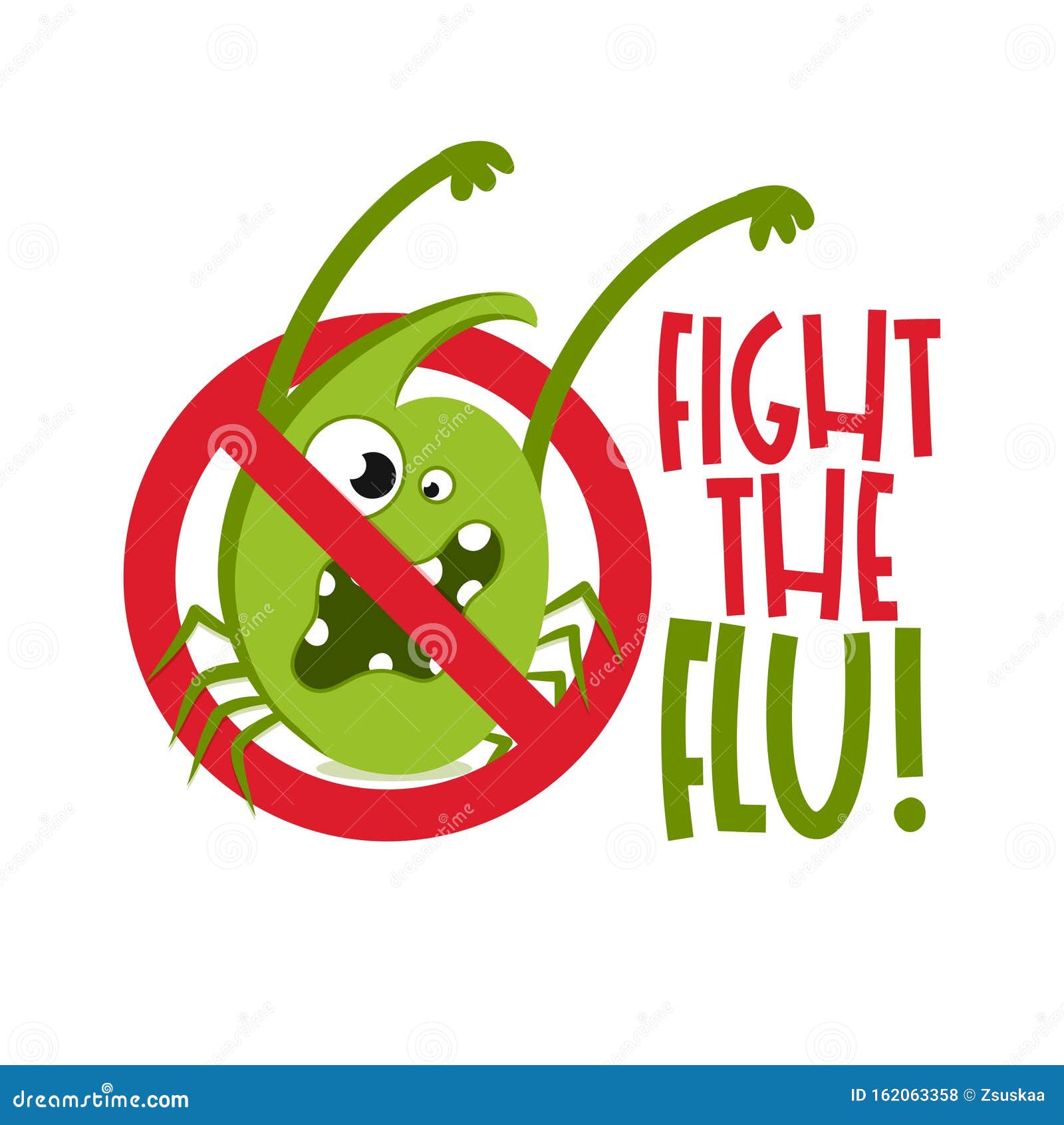 Fight The Flu - Hand Drawn Cute Bacterium Vector Illustration ...