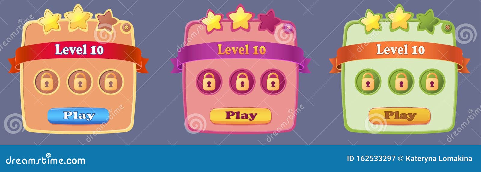 Level Start. GUI Kit Casual Assets For A Game Mobile, A Set Of User ...