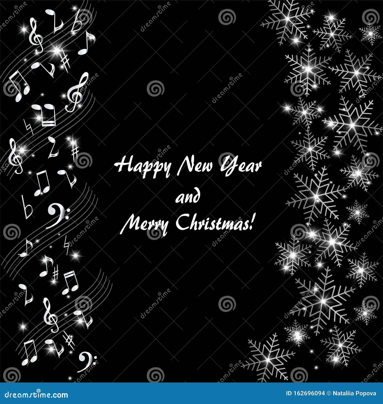 Musical Theme Christmas Card with Silver Snowflakes Stock Illustration ...