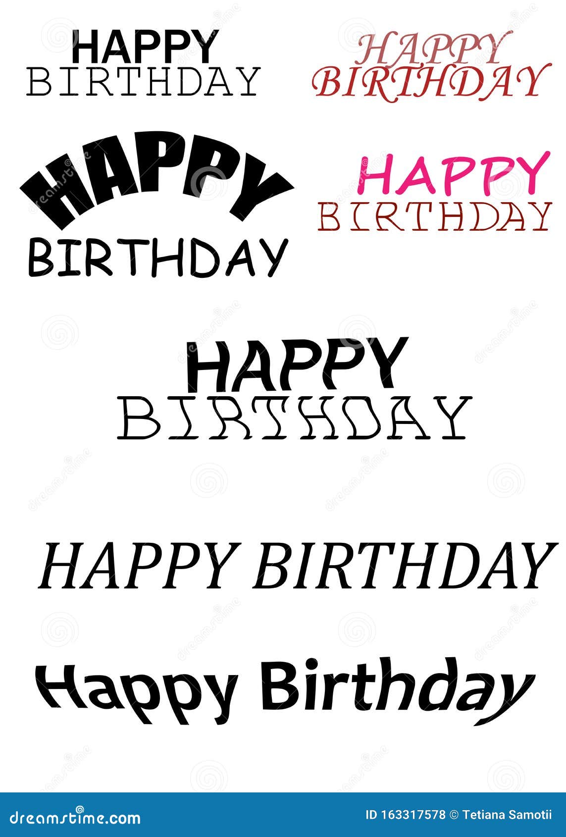 Web Set of Inscription Happy Birthday Vector. Different Font Text ...