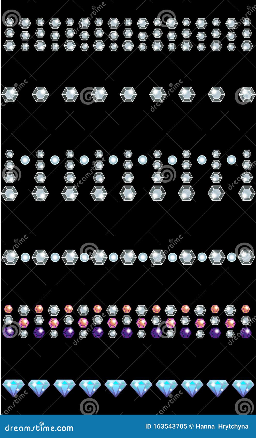 Set of Decorative, Seamless Borders from Shining Multi-colored Rhinestones and Blilliants for ...