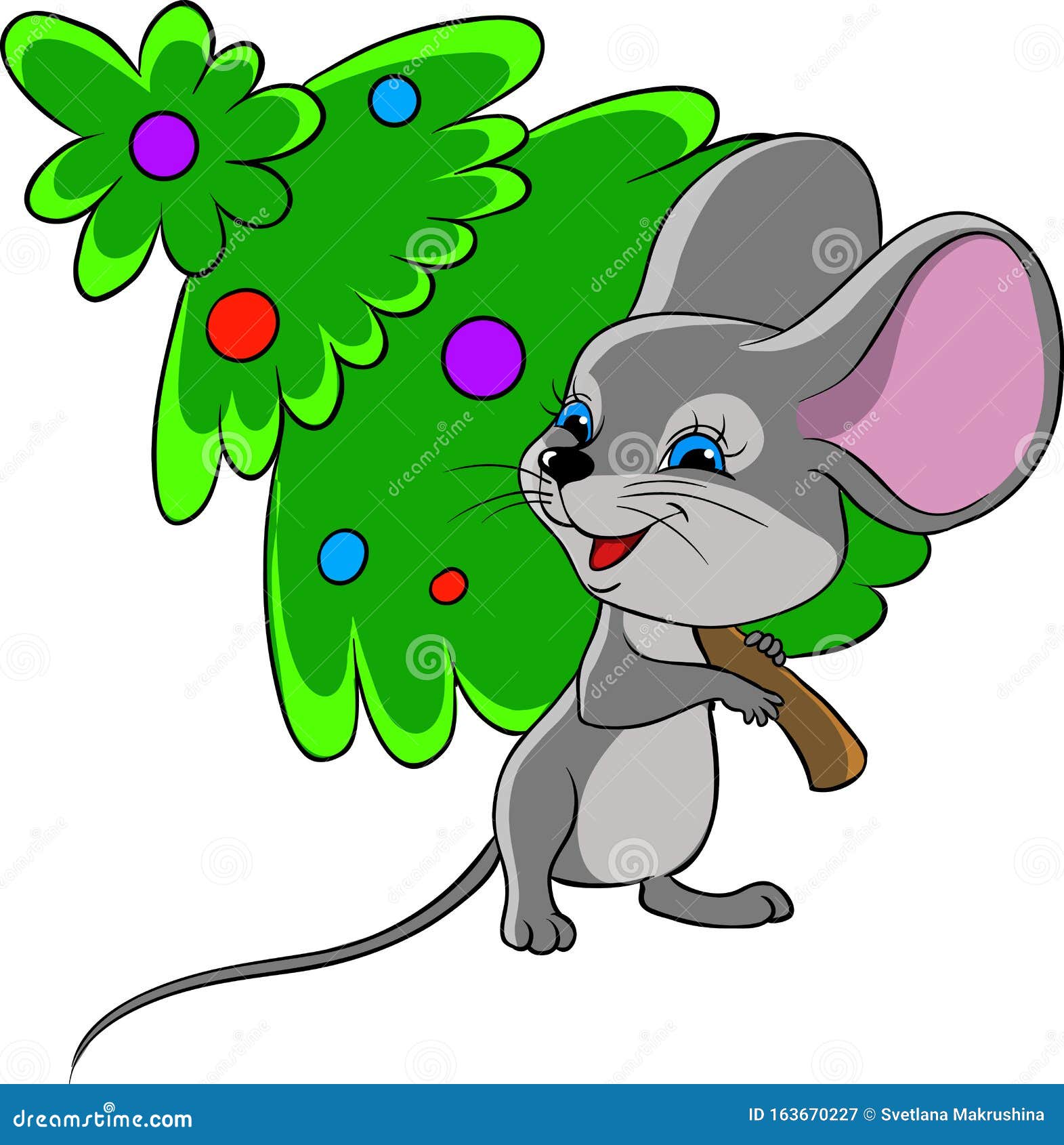 Merry Mouse Having a Christmas Tree. Stock Vector - Illustration of ...