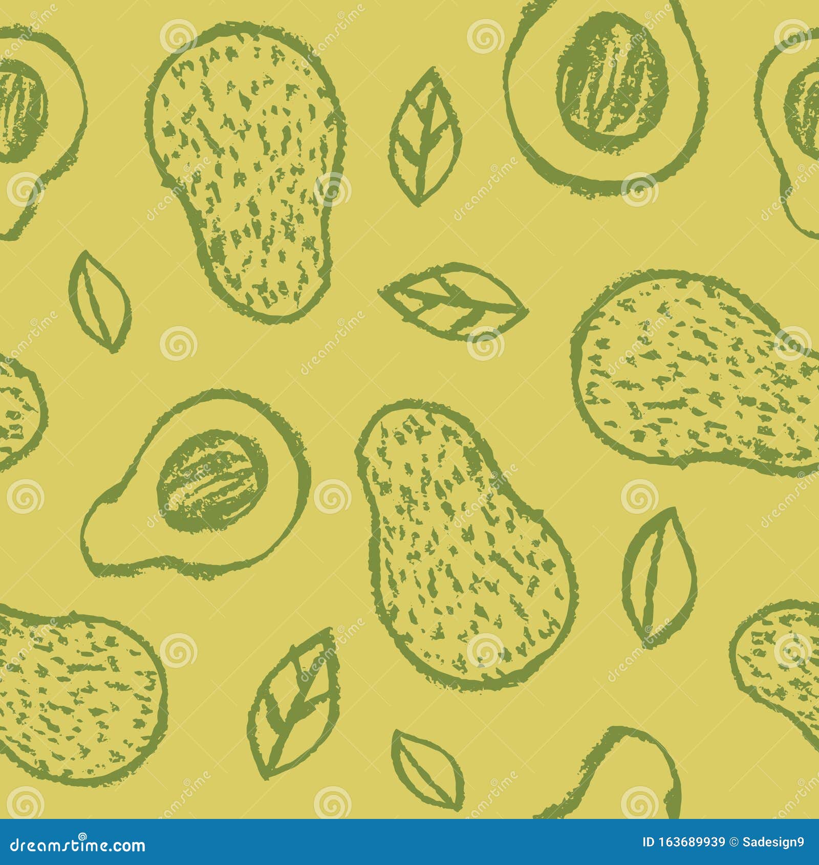 Seamless Pattern with Hand Drawn Avocado. Stock Vector - Illustration ...