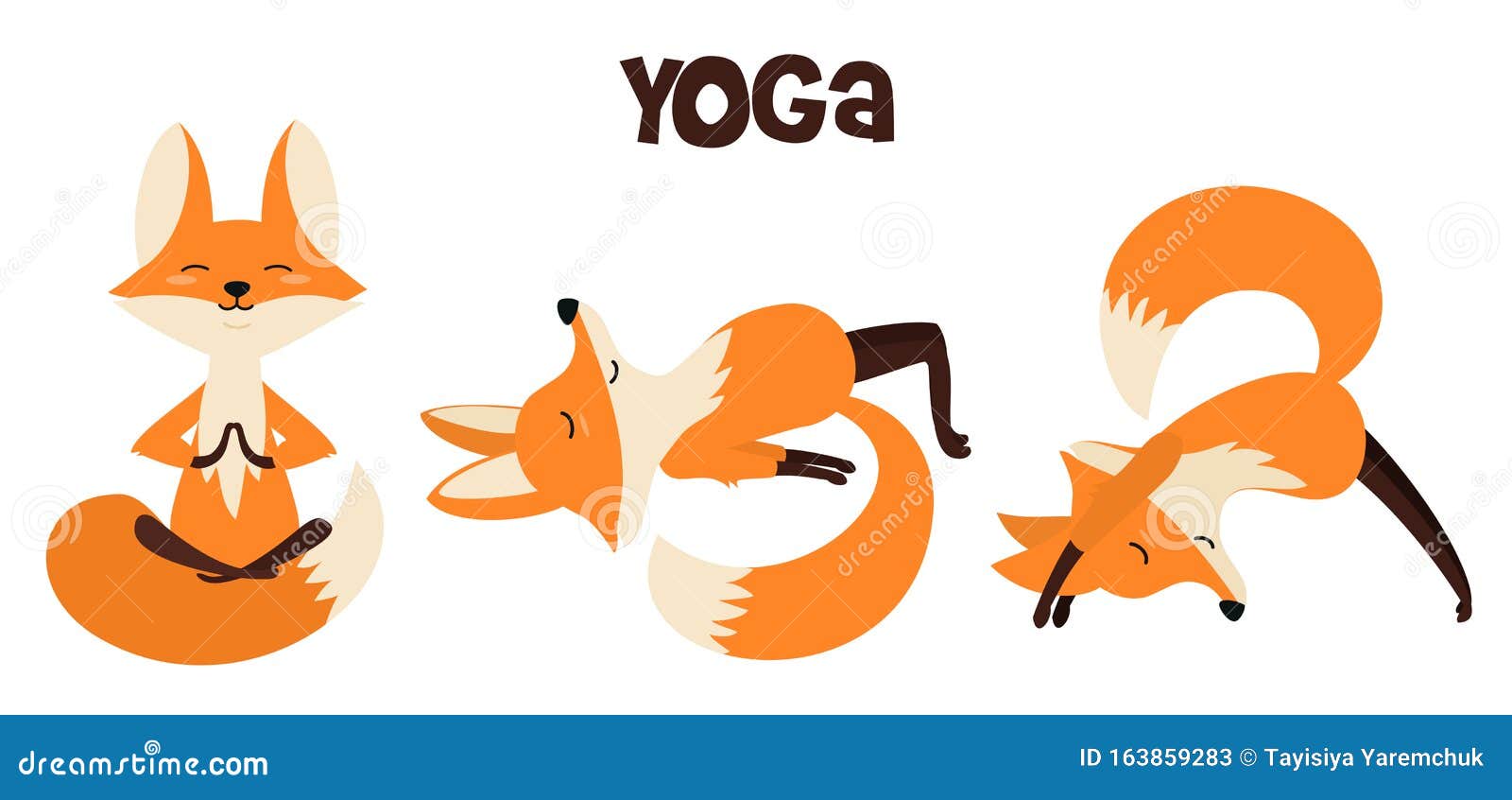 Set of Stylish Cartoon Foxes in Various Poses of Yoga. Vector ...