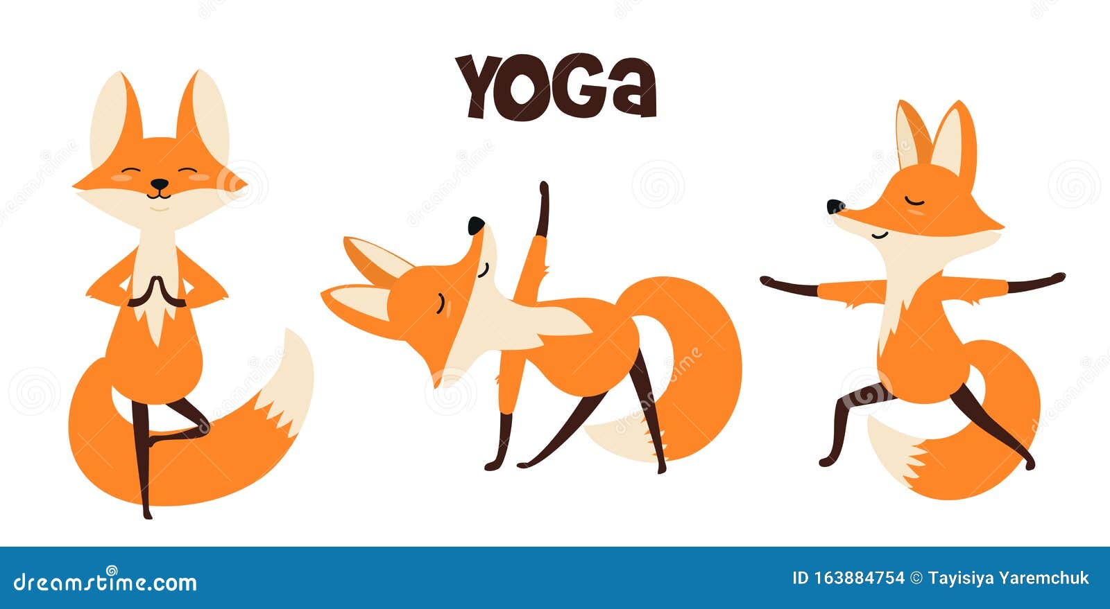 Set of Stylish Cartoon Foxes in Various Poses of Yoga. Vector ...