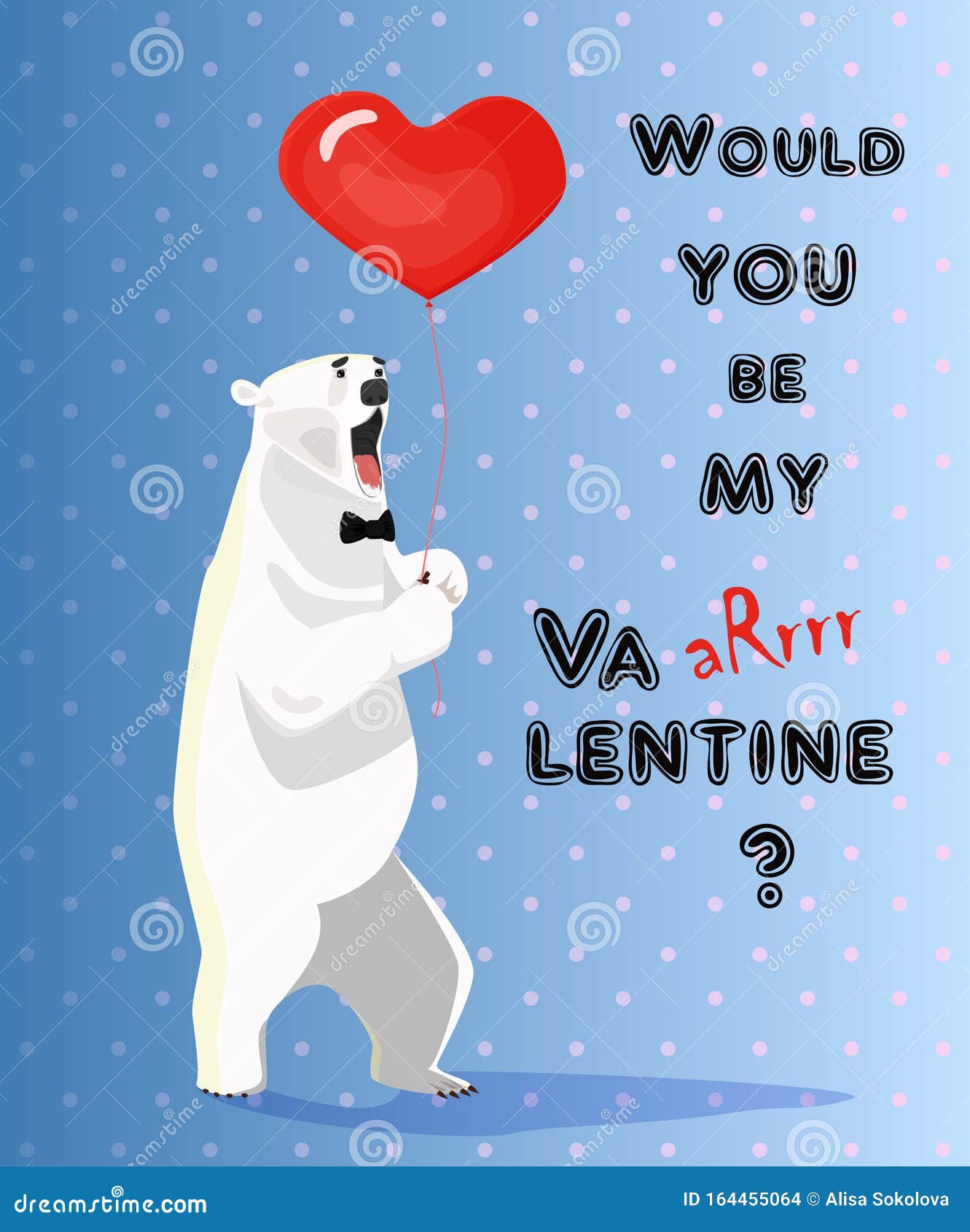 Greeting Card Happy Valentine`s Day. Growling and White Bear with Heart ...