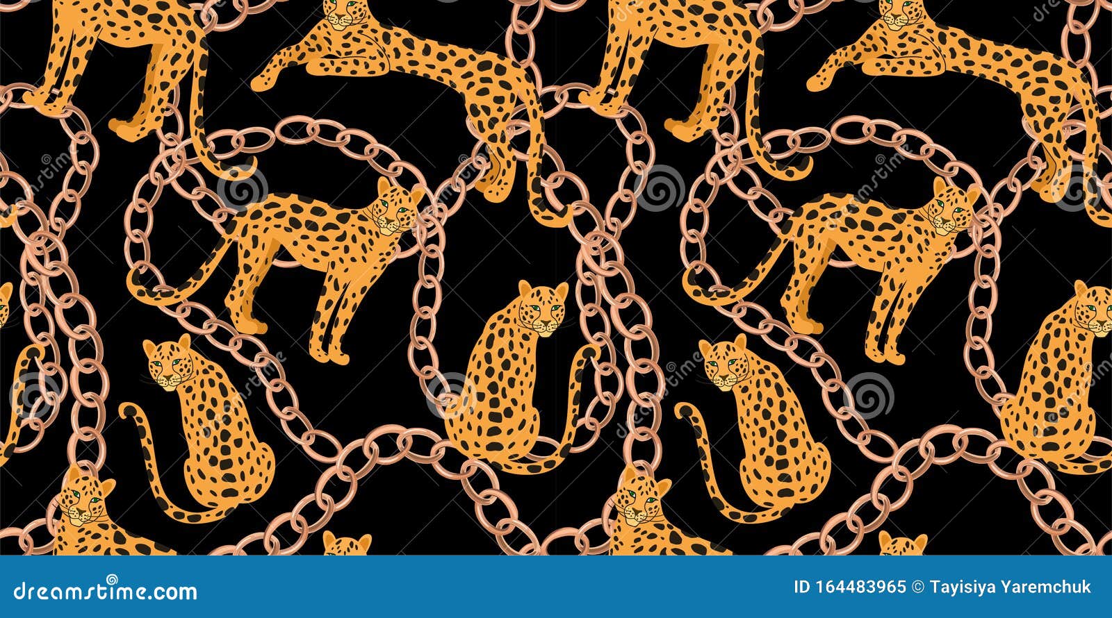 Trendy Pattern with Chain and Leopards. Vector Seamless Texture. Stock ...