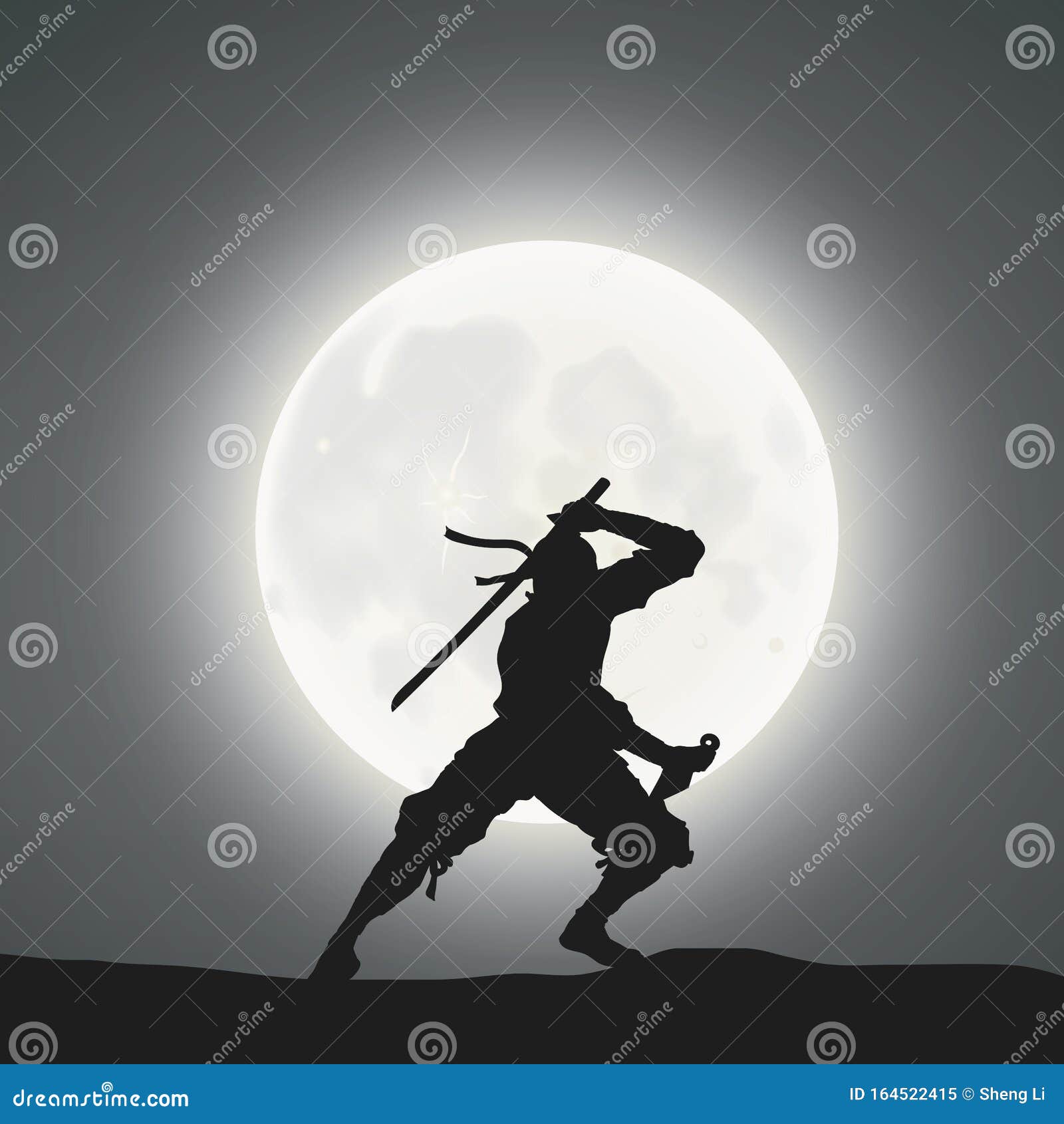 A Japanese Ninja Under the Moonlight Stock Vector - Illustration of ...