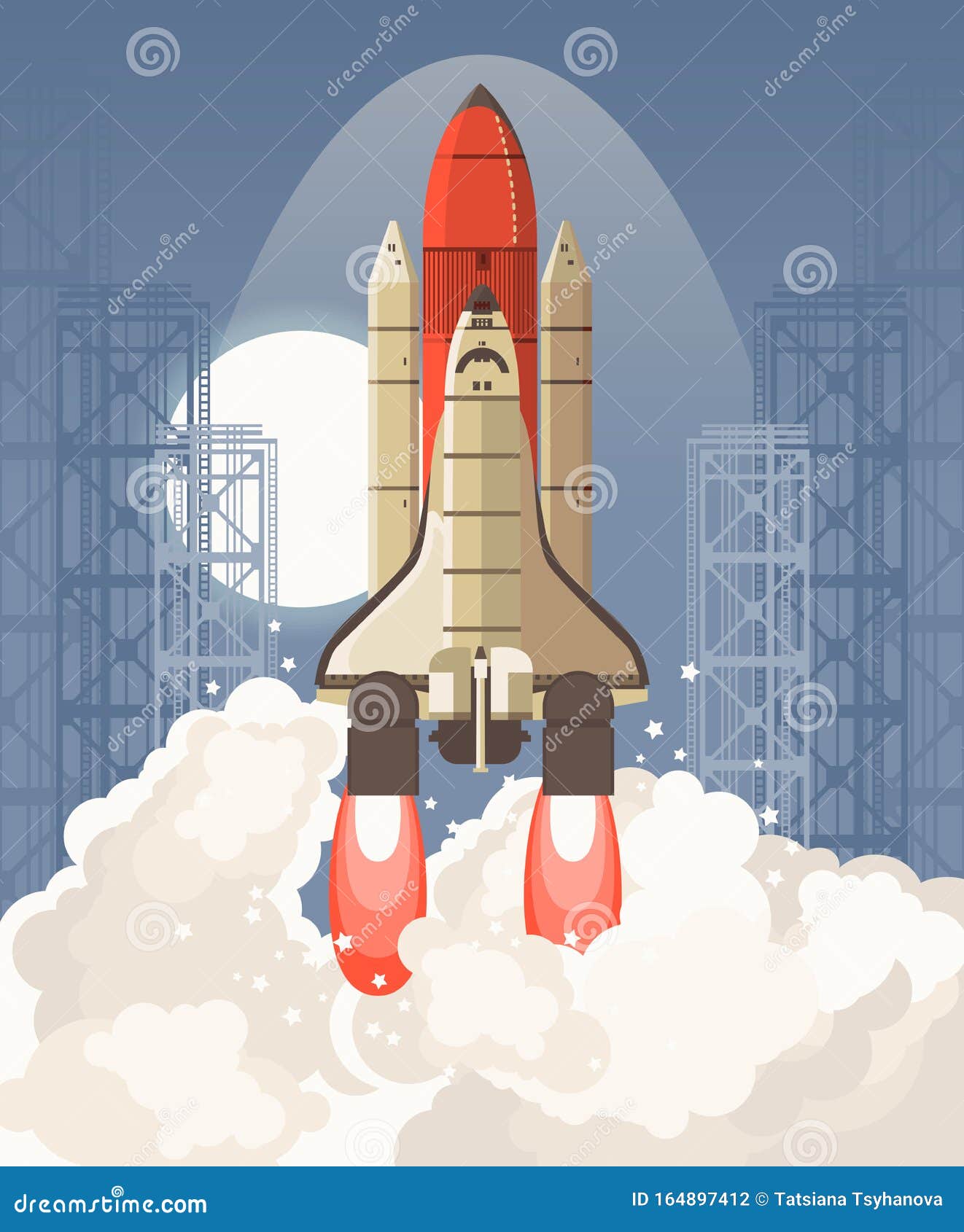 Shuttle Launch. Vector Illustration with Modern Space Transport Stock ...