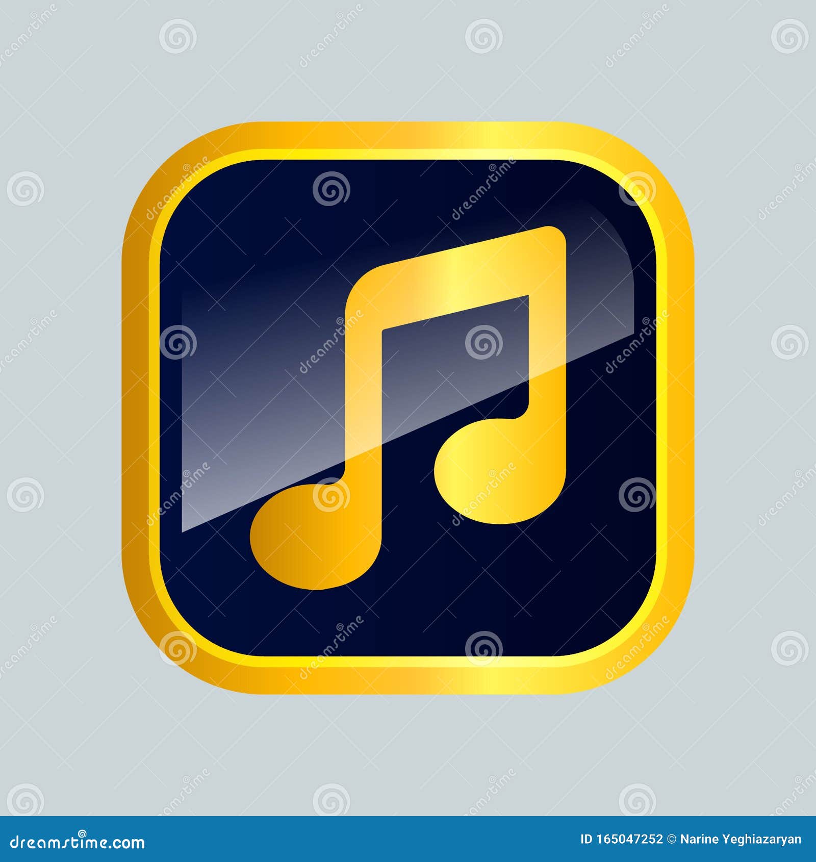 Musical Note Icon on Gold and Blue Glossy Button. Vector Illustration ...