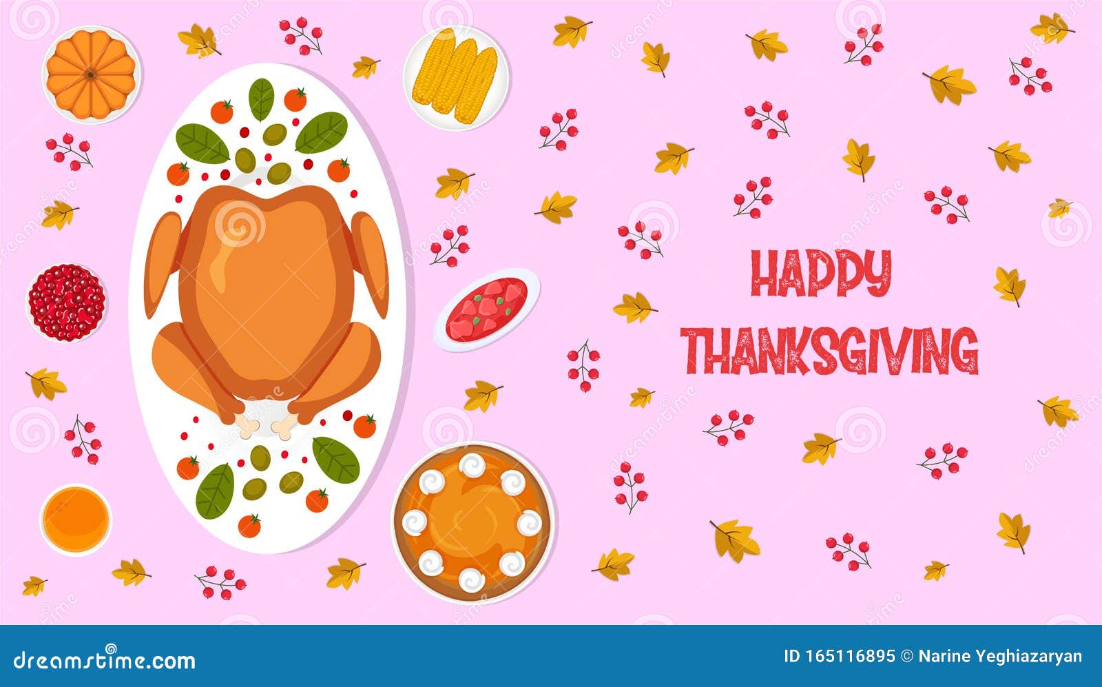 Thanksgiving Dinner Banner, Poster with Traditional Dishes and Text ...