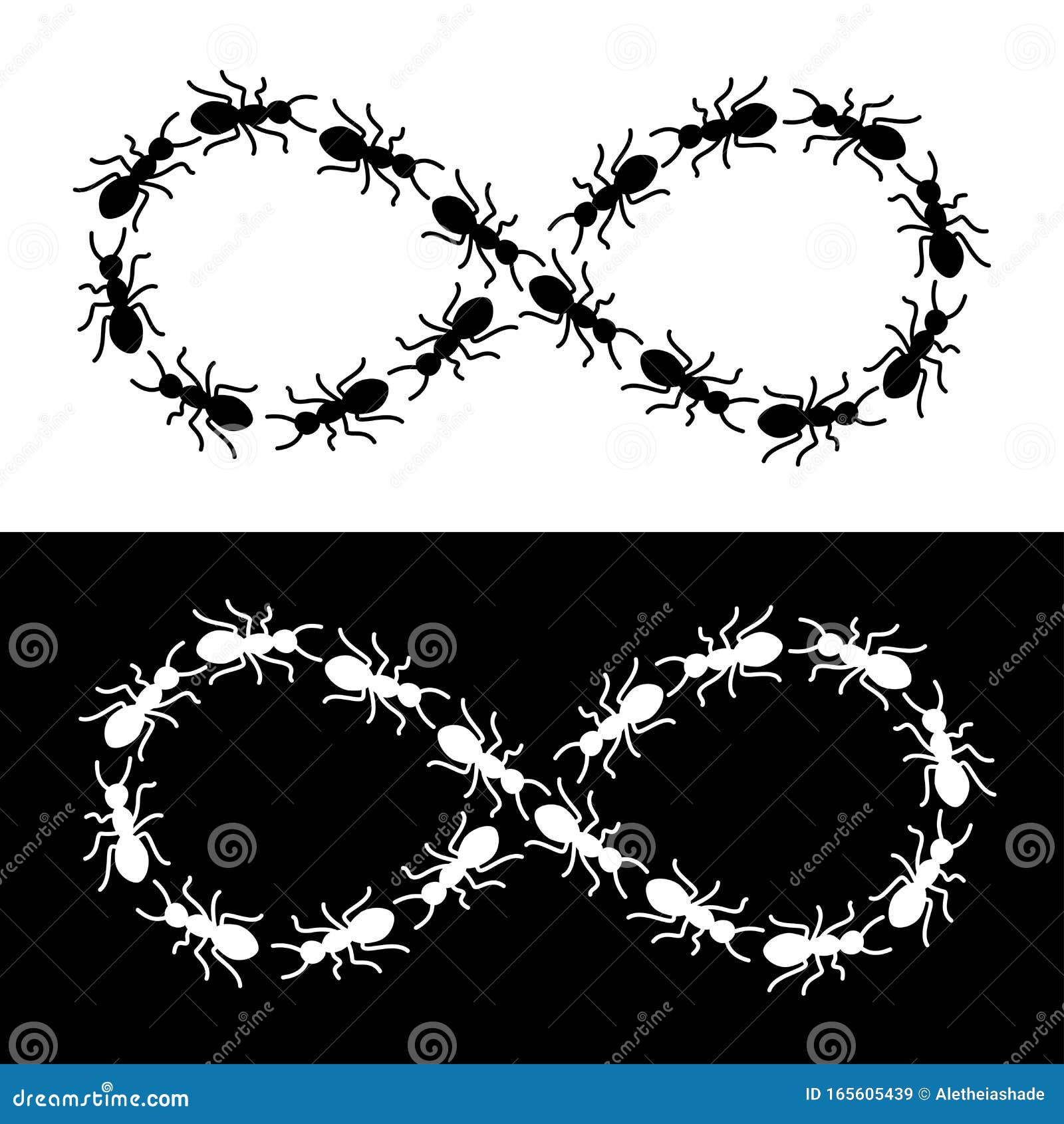 Infinity Ants Tattoo Design Vector Illustration Set. Black and White ...
