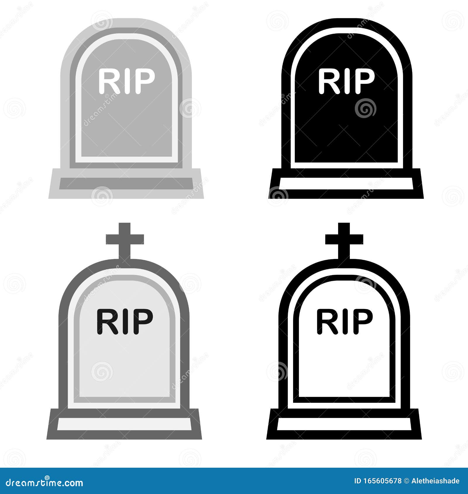 Grave Stone Icon Set. Black and White Different Styles Vector ...