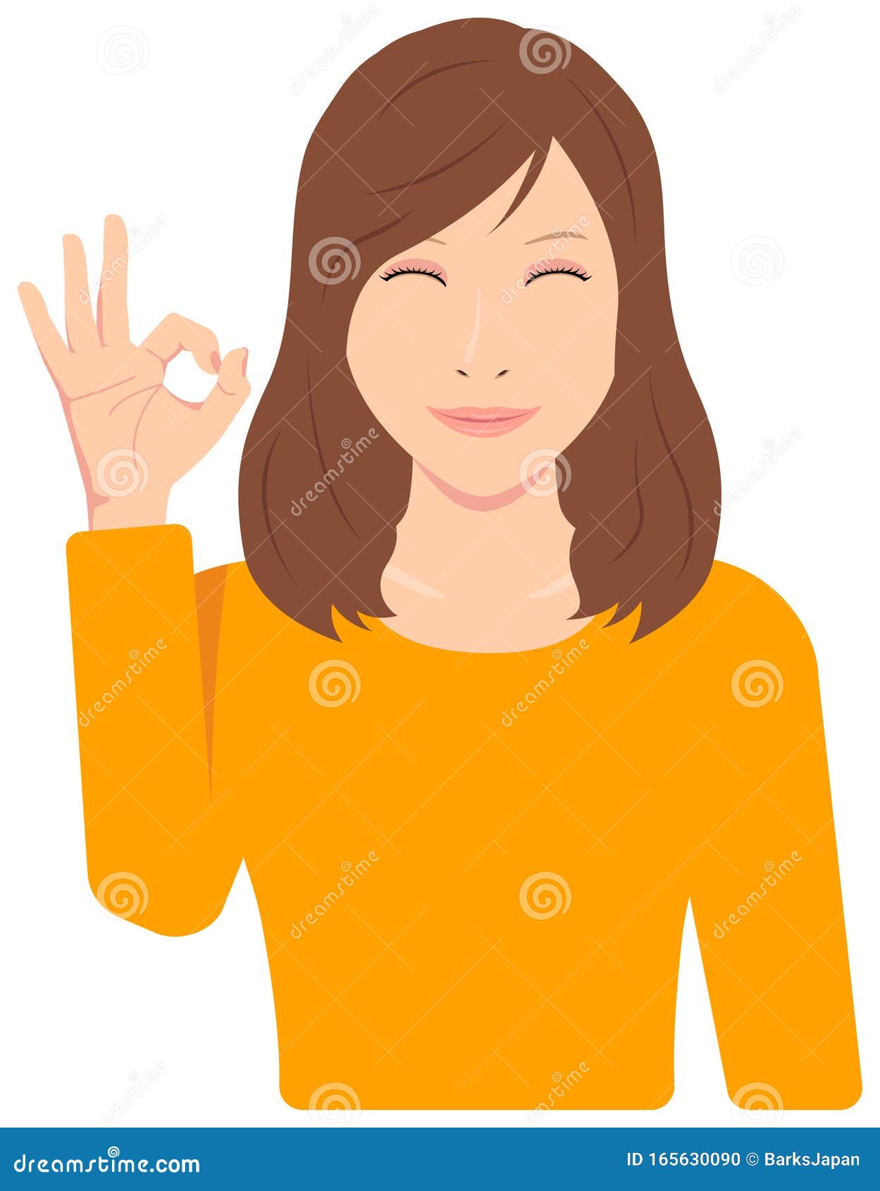 Young Asian Woman Vector Illustration Upper Body, Waist Up / Ok Sign ...