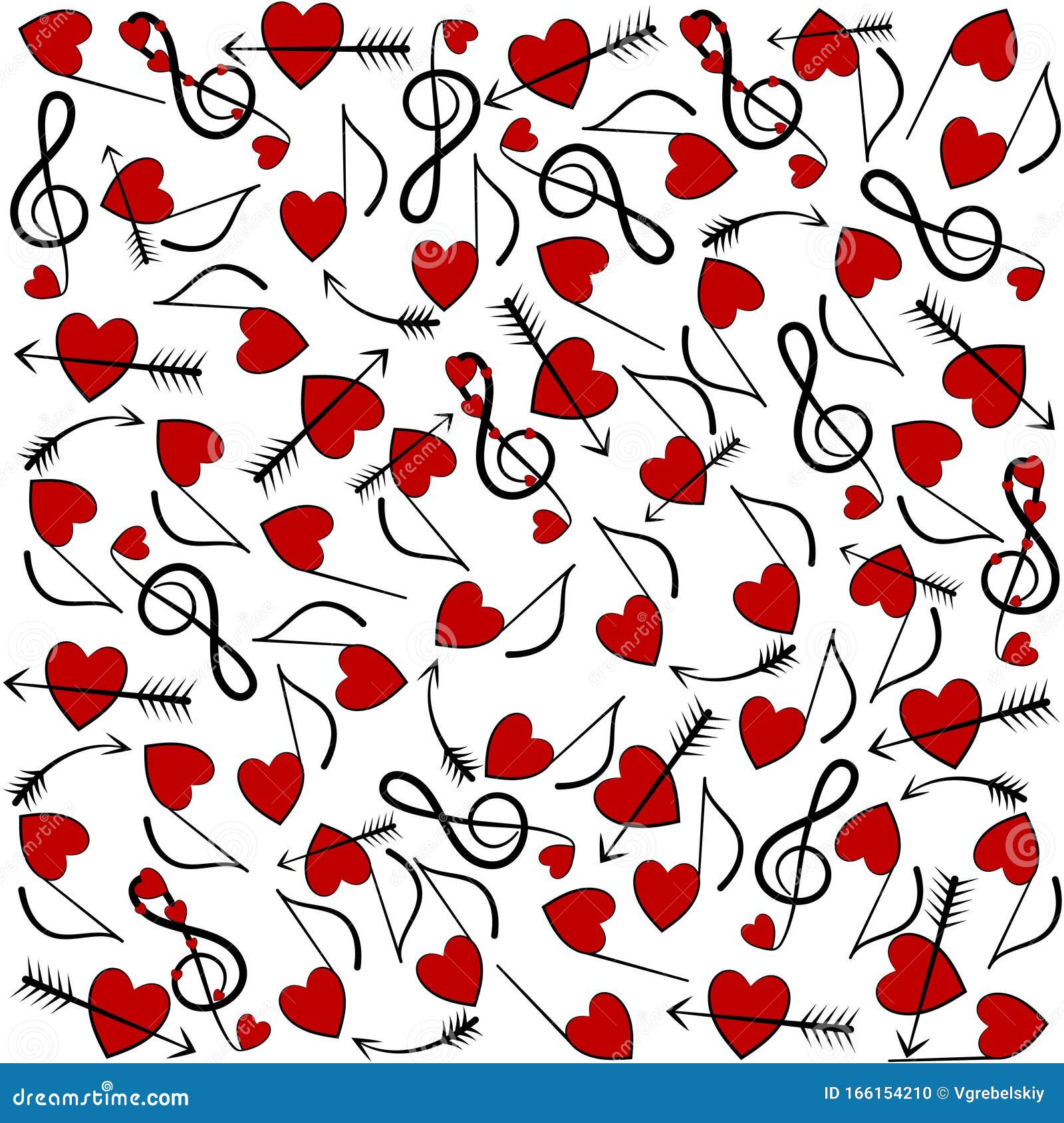 Hearts and Music Notes. Festive Texture for Valentine`s Day Stock ...