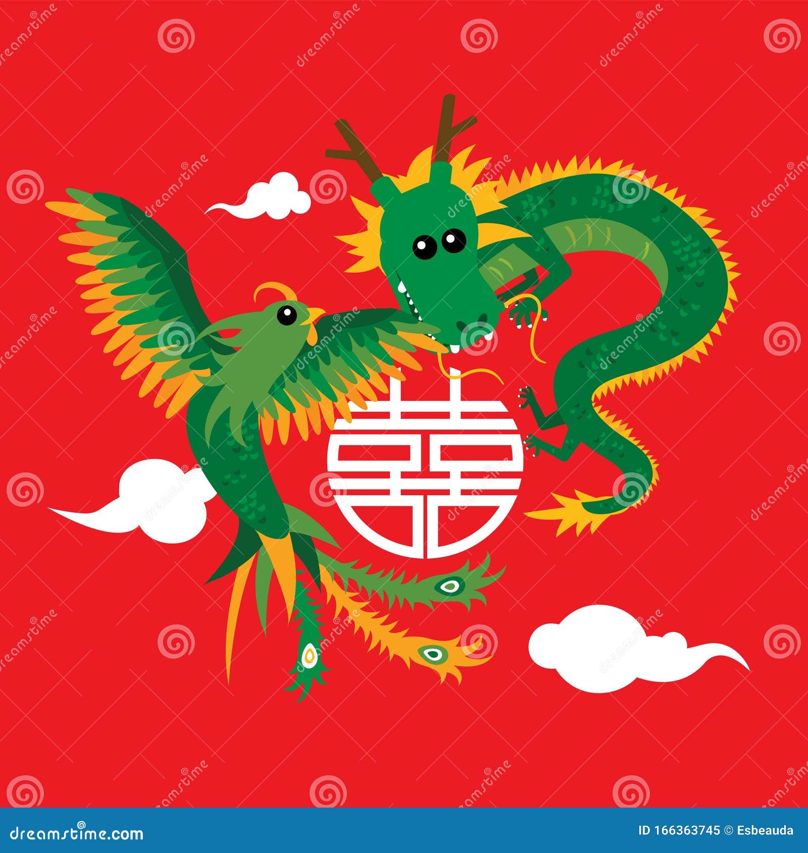 Dragon Phoenix Border Vector Illustration | CartoonDealer.com #12132934