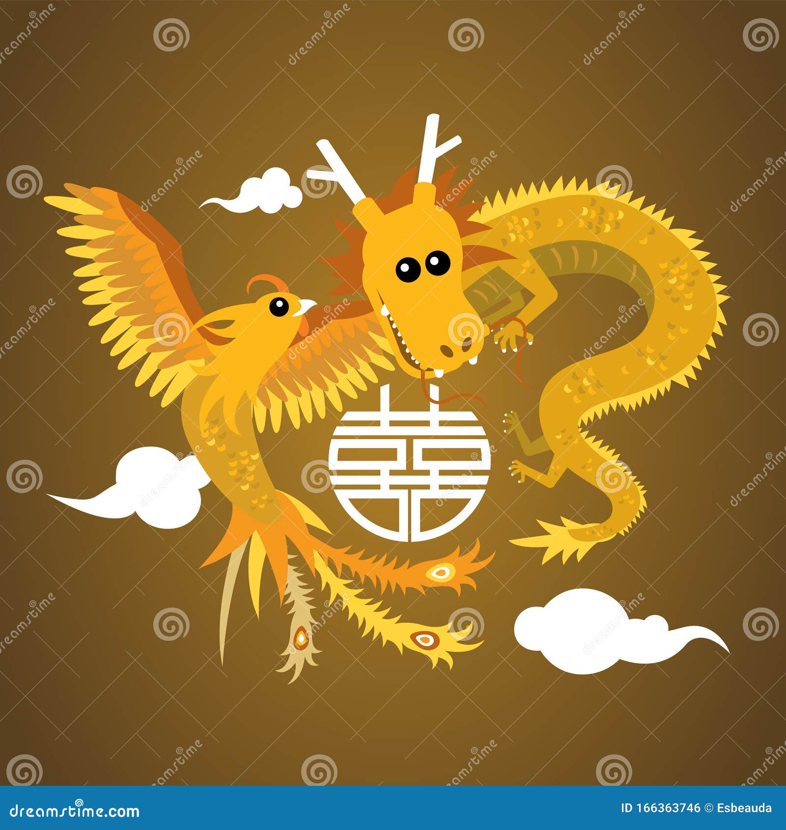 Dragon Phoenix Border Vector Illustration | CartoonDealer.com #12132934