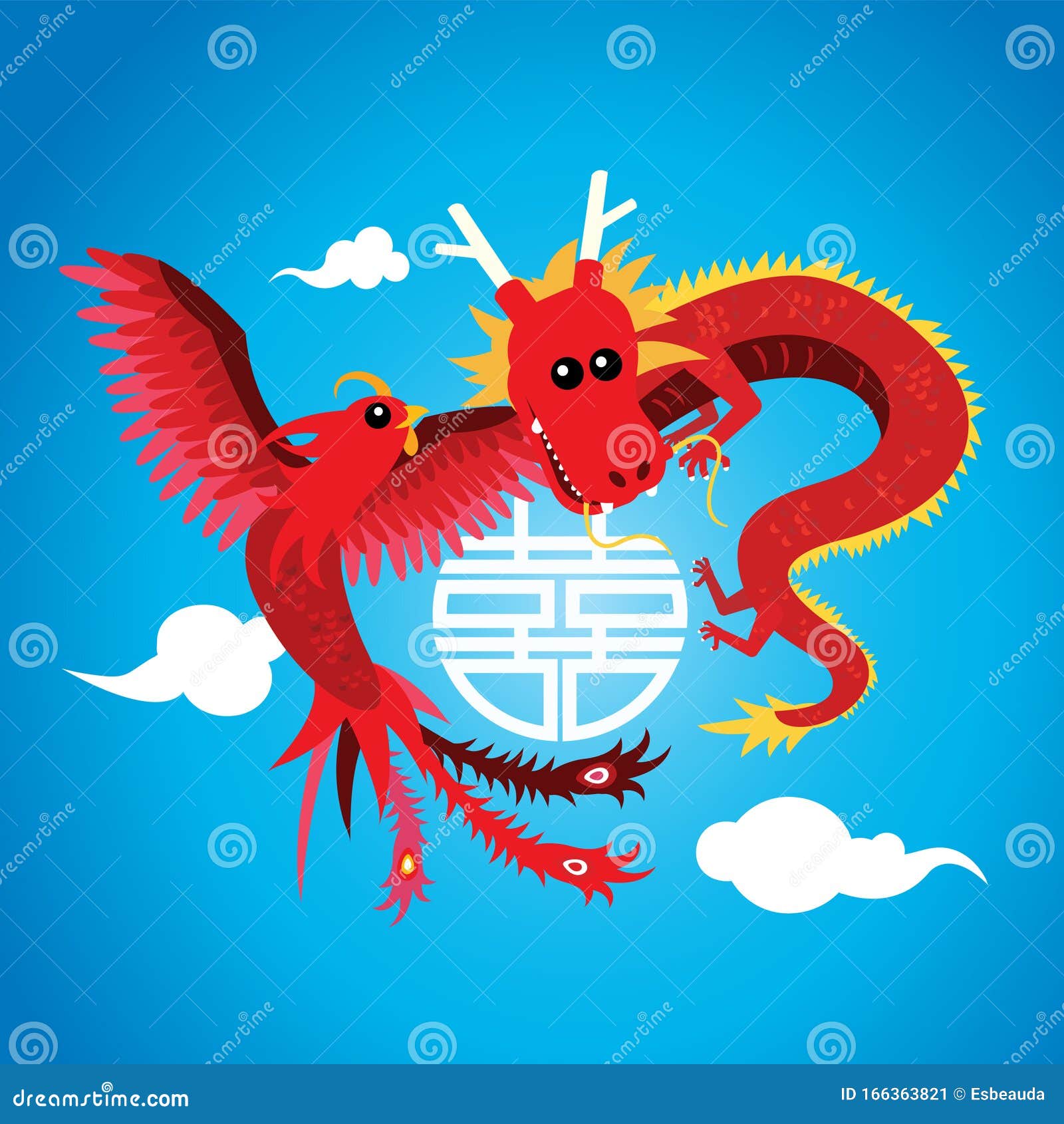Dragon Phoenix Border Vector Illustration | CartoonDealer.com #12132934