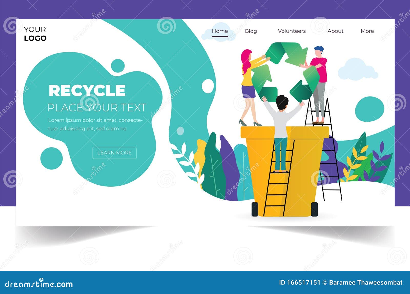 People Sorting Waste Website Landing Page Set. Characters Throw Bags ...