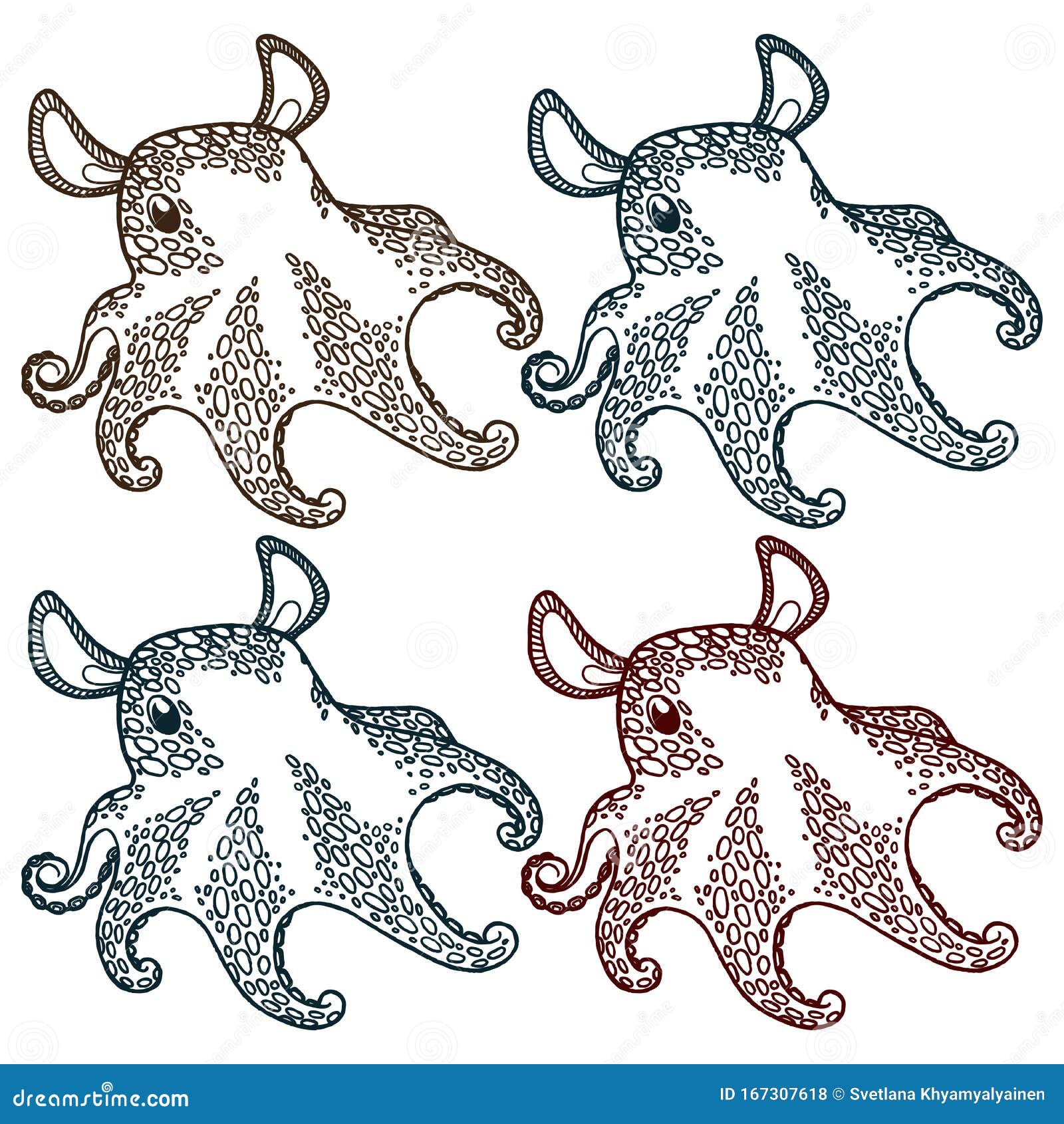 Hand Drawn Engraving Octopus. Octopus Dumbo Stock Illustration ...